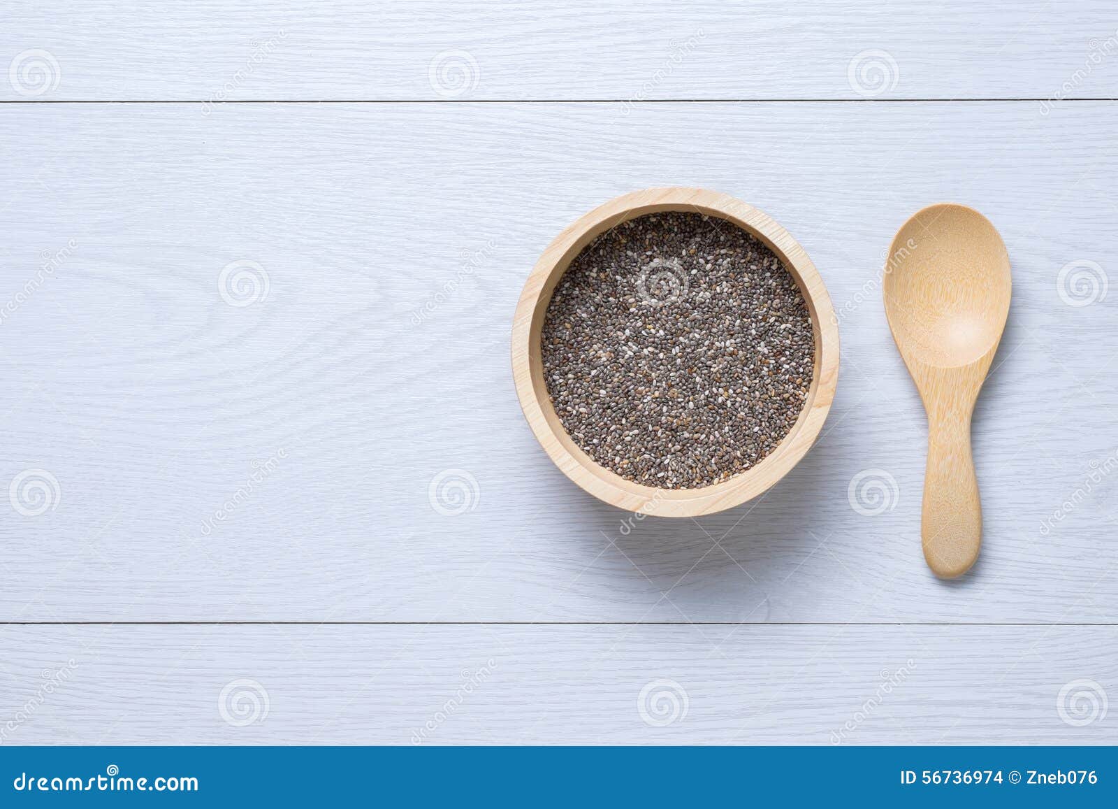 Chai seed in wooden bowl stock photo. Image of spoon - 56736974