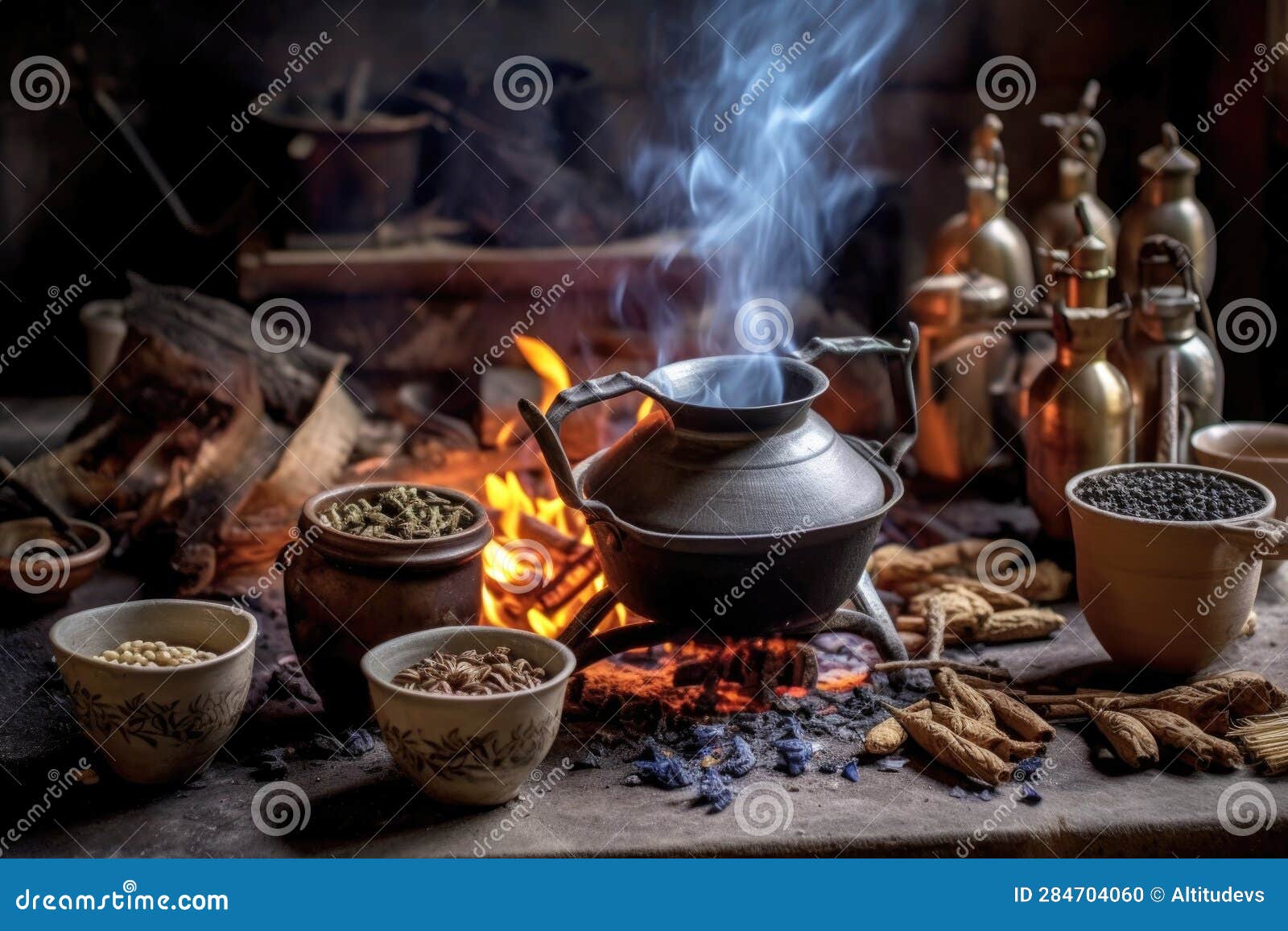 Chai Tea Brewing Process Step-by-step Arranged Near the Fire Stock ...