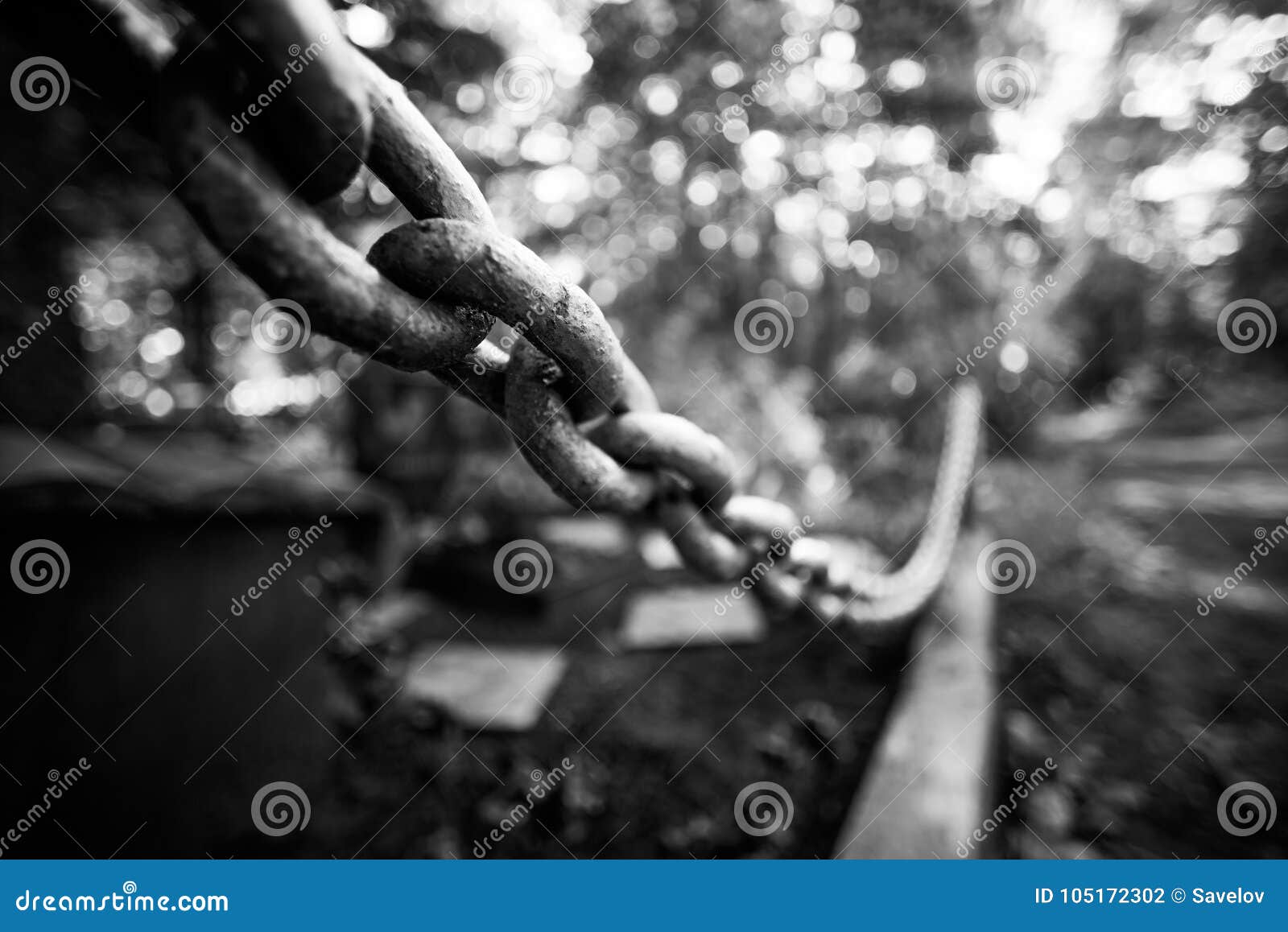 Chain in the Background of the Cemetery, Black and White Photo, Soft ...