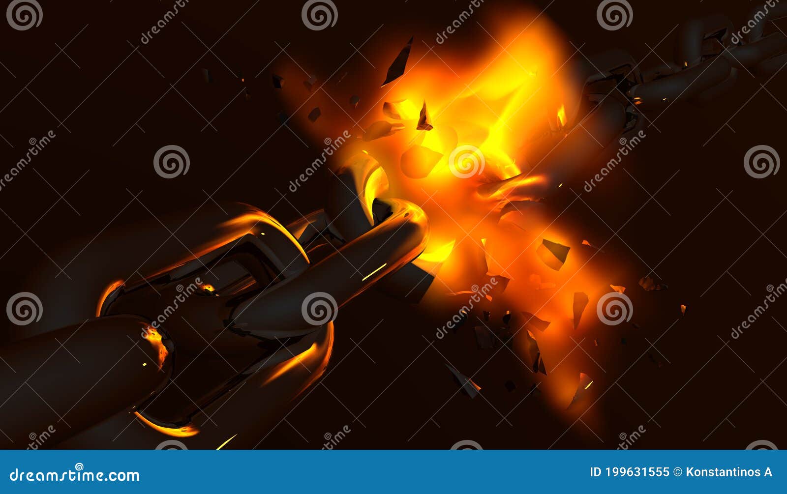 Chain Break Breaking Fire Flames in Black Background Crisis - 3d ...