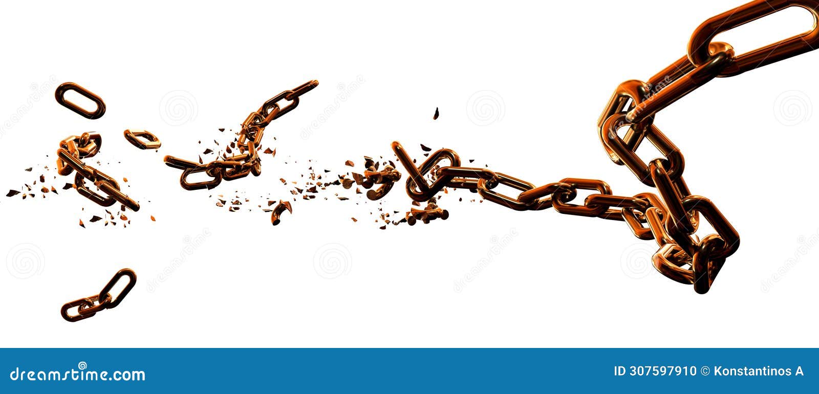 Chain Break Breaking Golden Gold Isolated - 3d Rendering Stock Photo ...