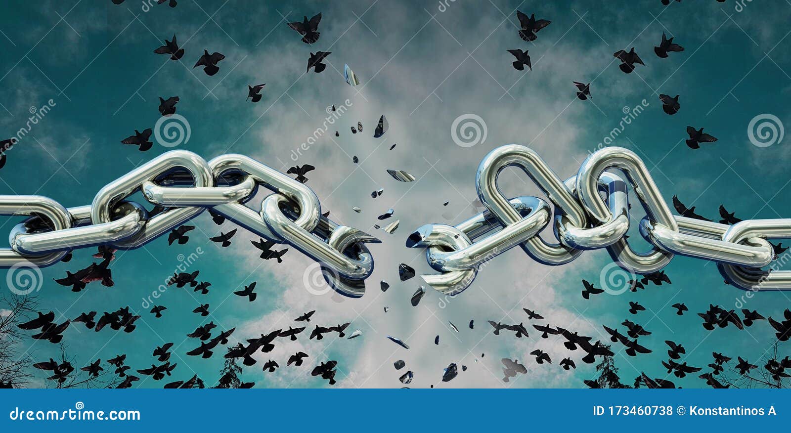Chain Breaking and Birds Escape To the Sky - 3d Rendeing Stock ...