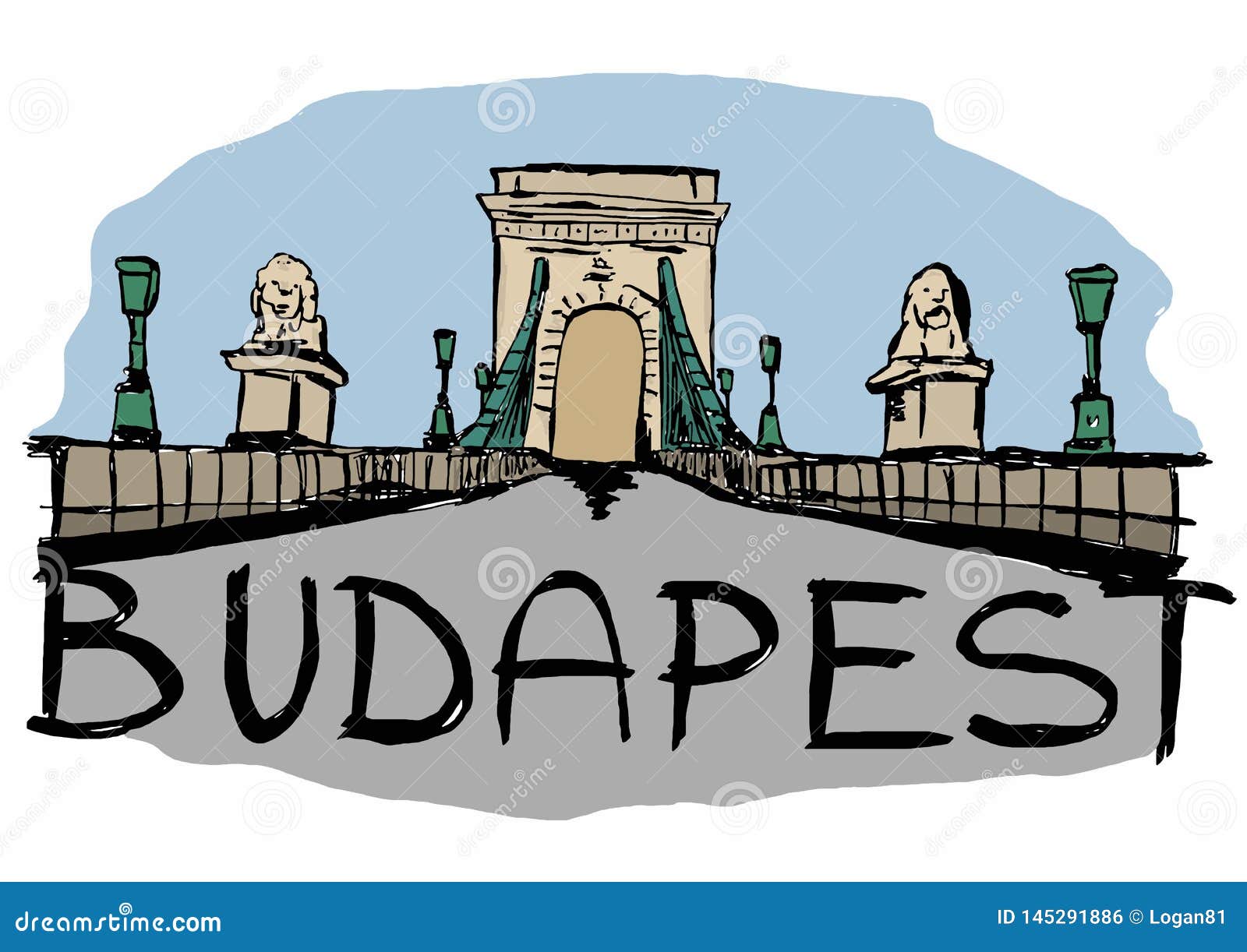 Chain Bridge in Budapest stock illustration. Illustration of leaders ...
