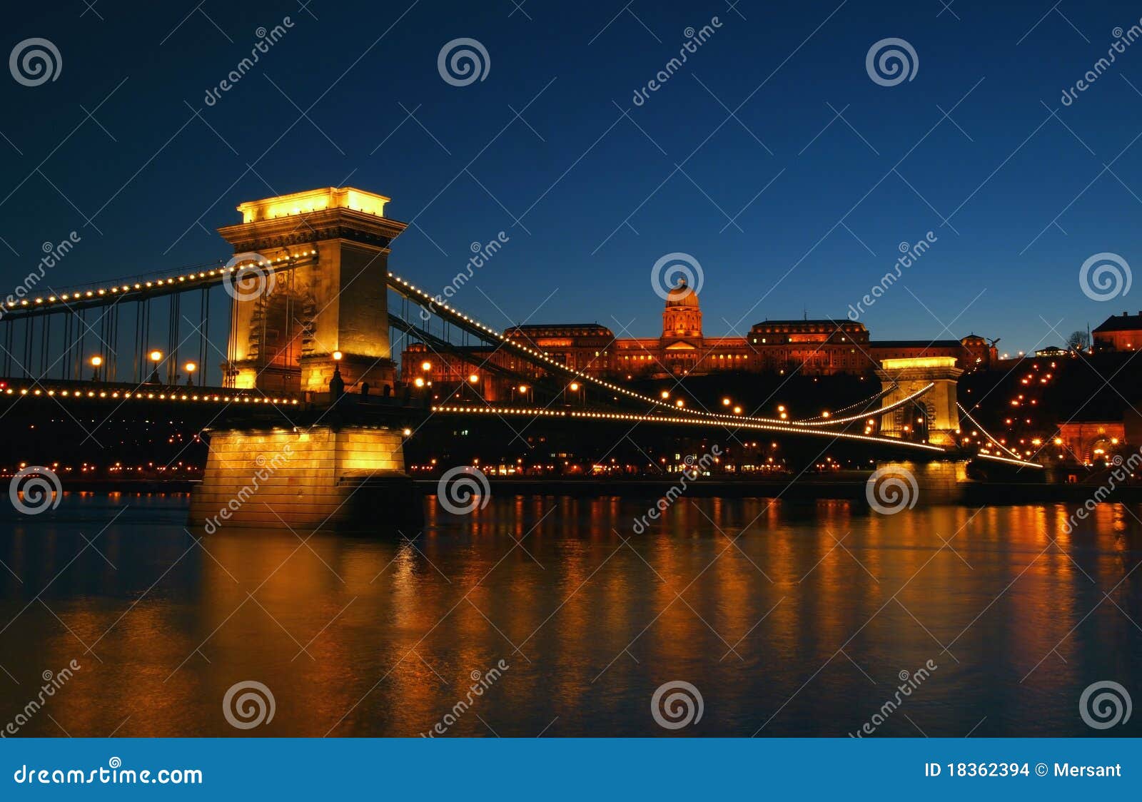 Chain Bridge at night stock photo. Image of magnificent - 18362394