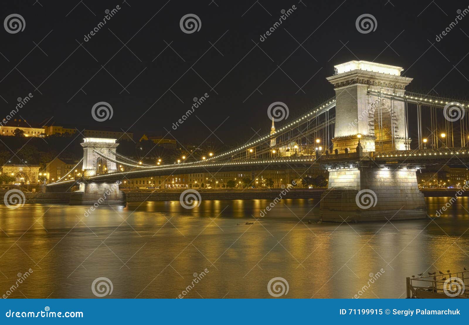 Chain Bridge at Night in Budapest. HDR. Stock Image - Image of palace ...