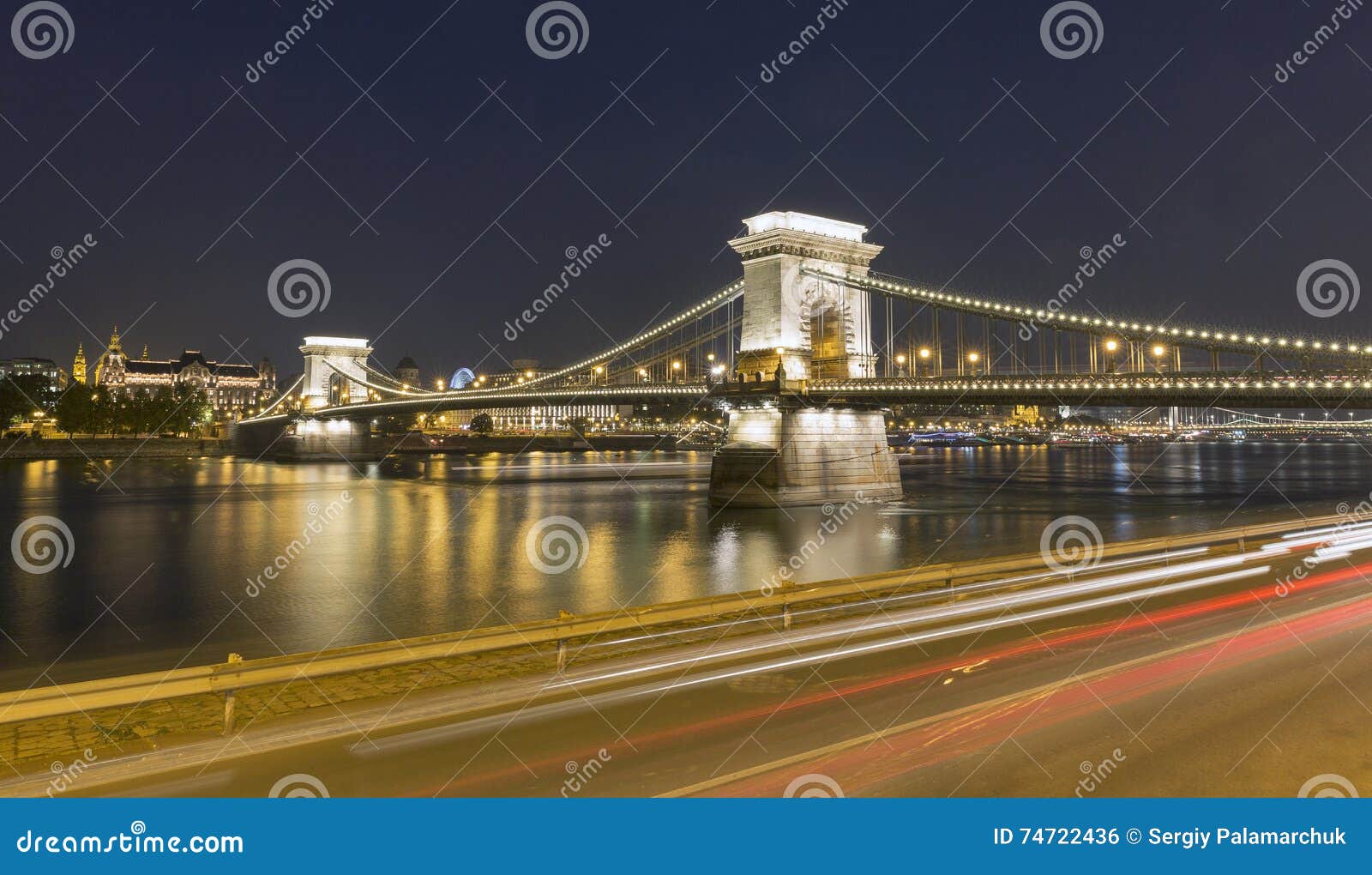 Chain Bridge at Night in Budapest, Hungary. Stock Photo - Image of ...