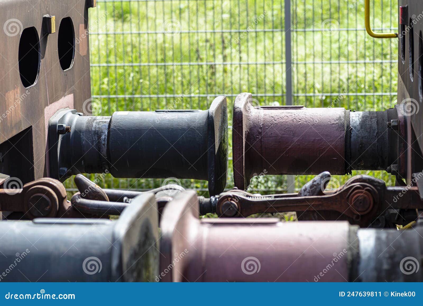 Chain Coupler Connecting Freight Wagons, Large Wagon Buffers Visible ...
