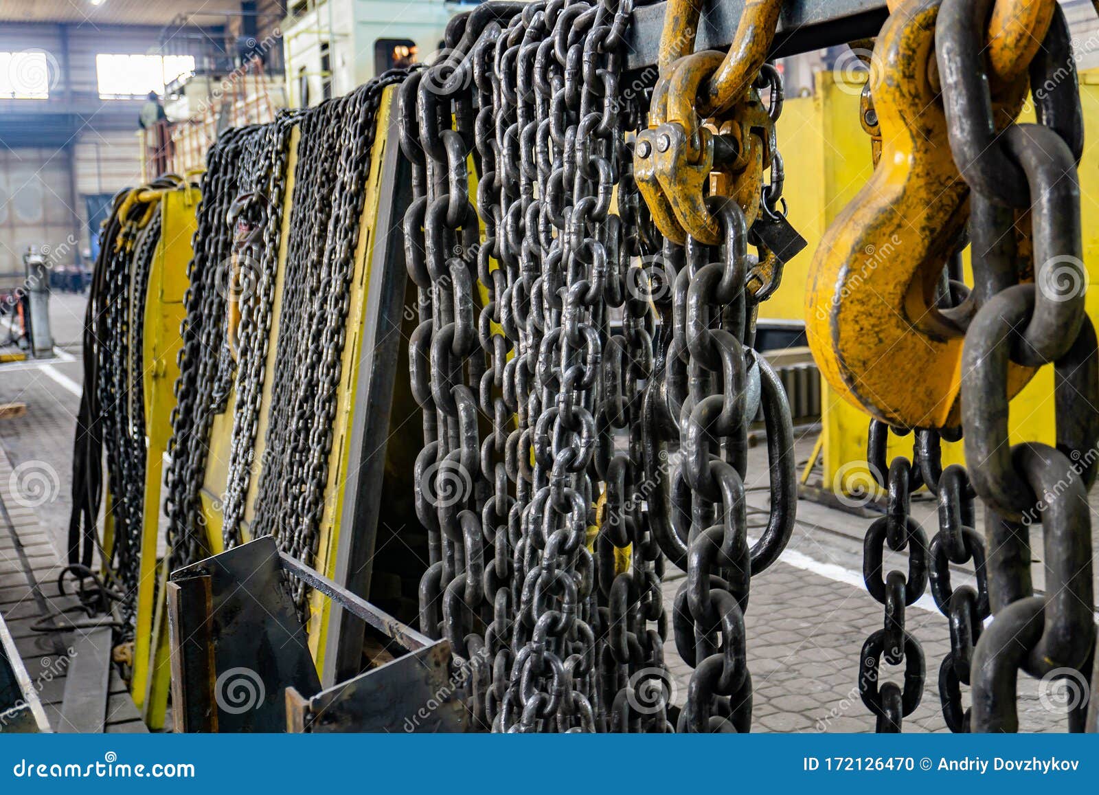 Chain for the Crane on the Rack, Cargo Slings for Lifting Goods Stock ...