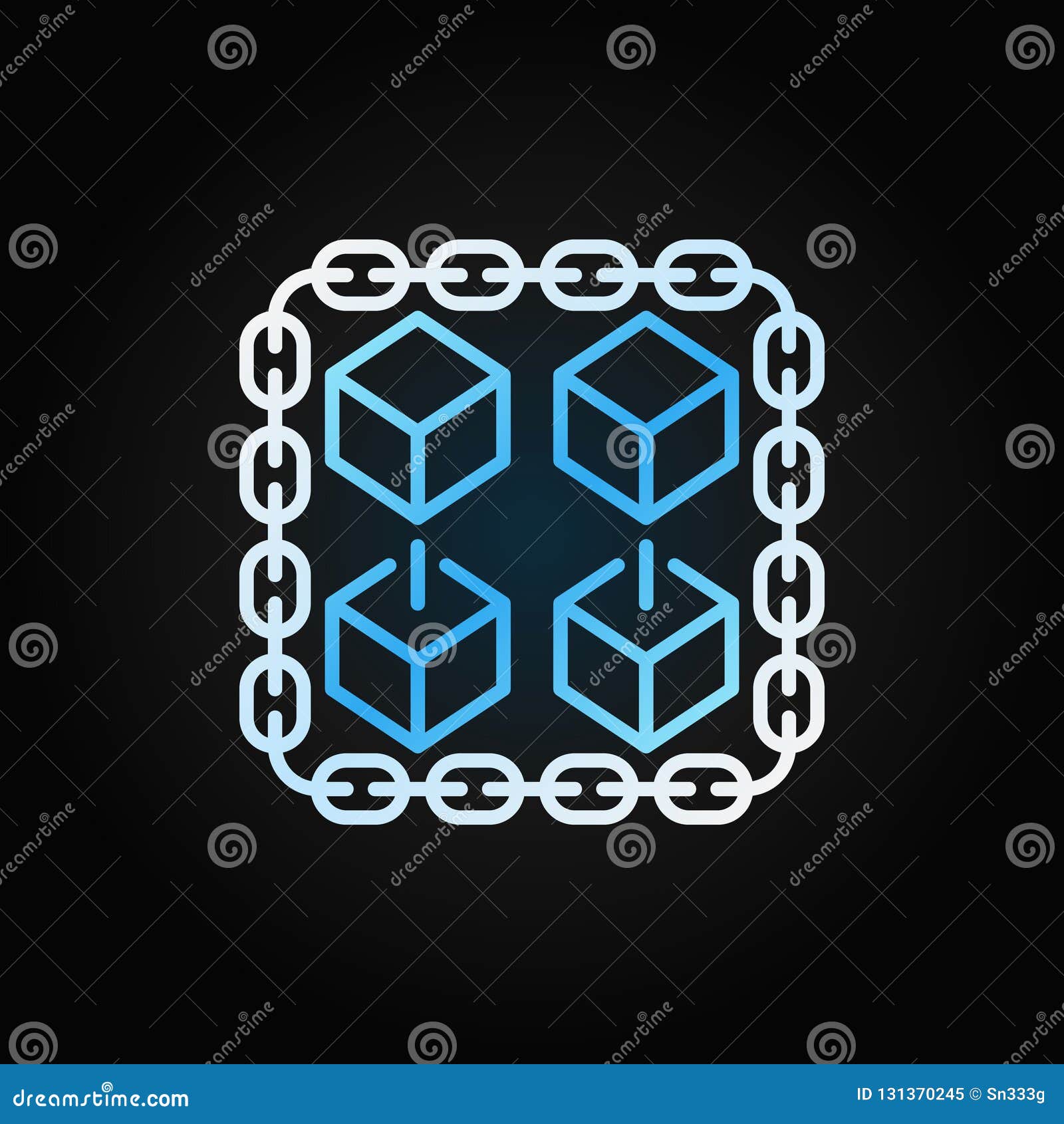 Chain with Cubes Blue Linear Icon. Blockchain Vector Sign Stock Vector ...