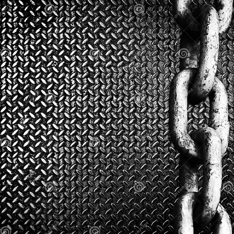 Chain on diamond plate stock image. Image of grid, floor - 11647189