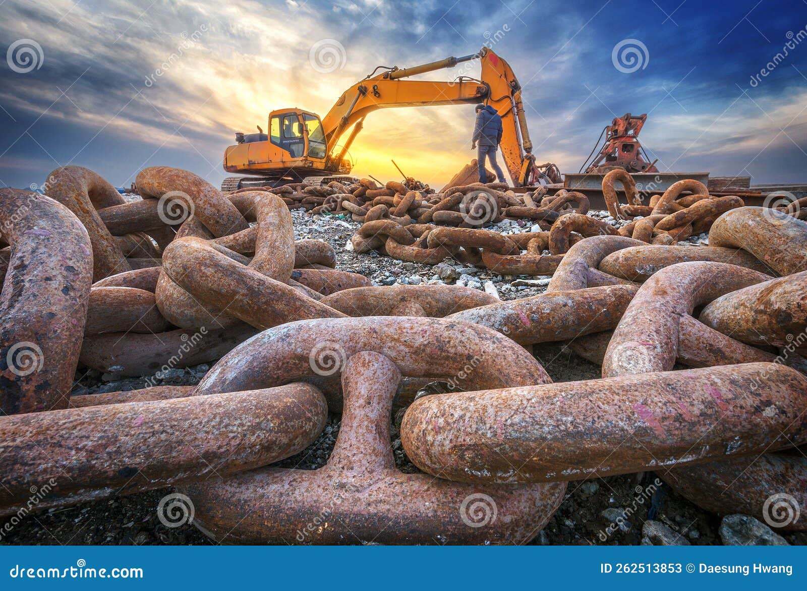 Chain Excavator in Front of Sunset Sky Stock Image - Image of alps ...