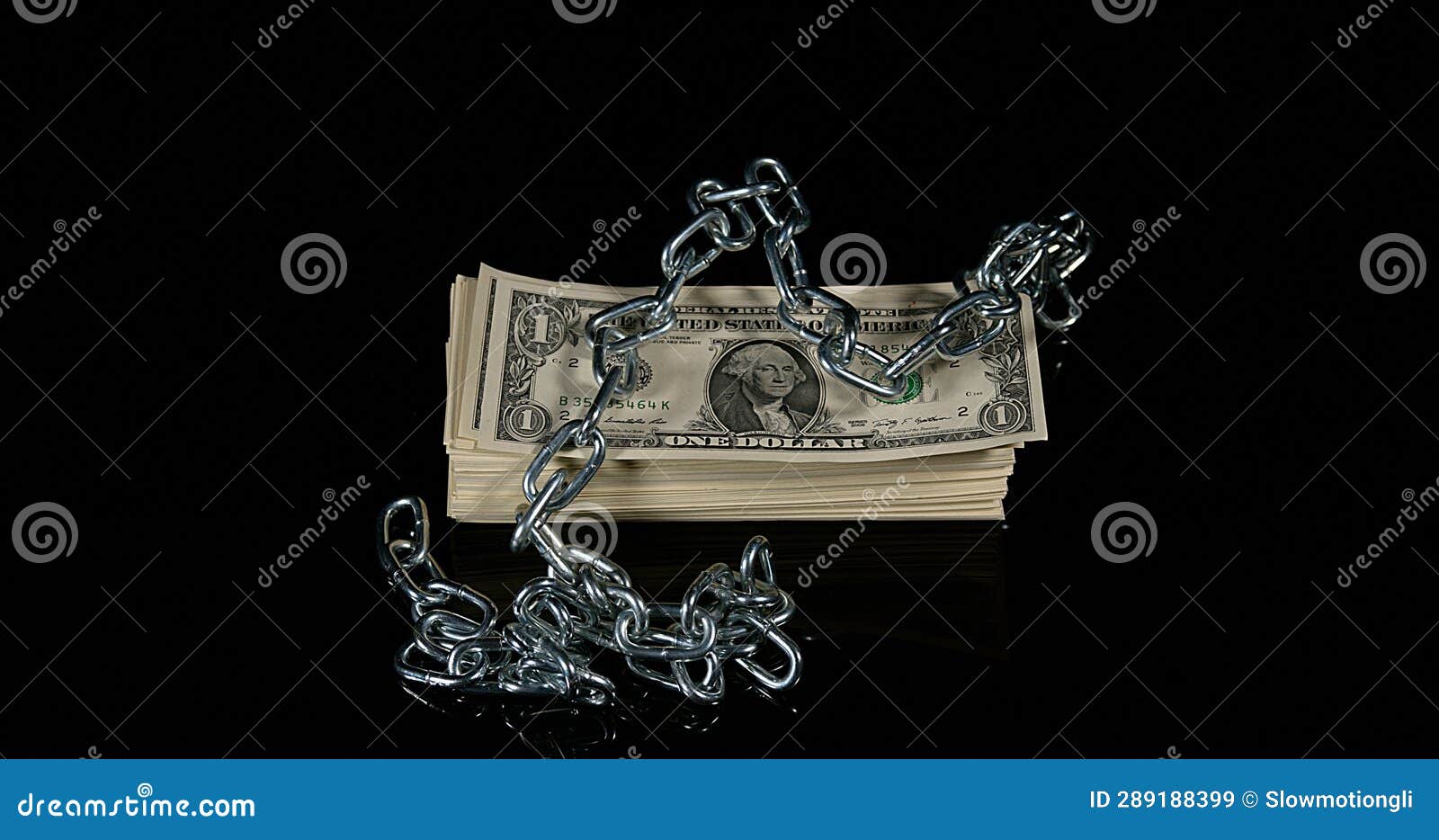 Chain Falling on Dollar Bank Notes Against Black Background Stock Image ...