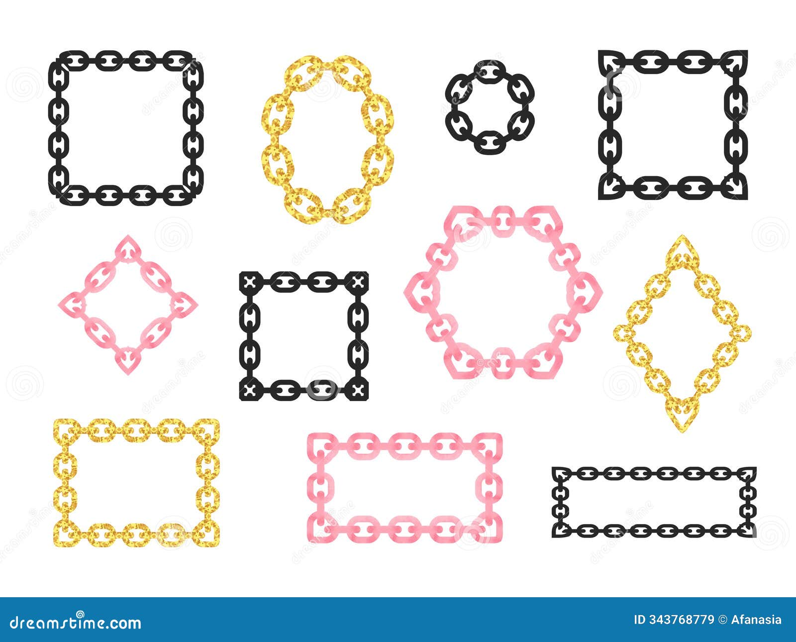 Chain Frames Set. Vector Pink, Black and Golden Borders Stock Vector ...