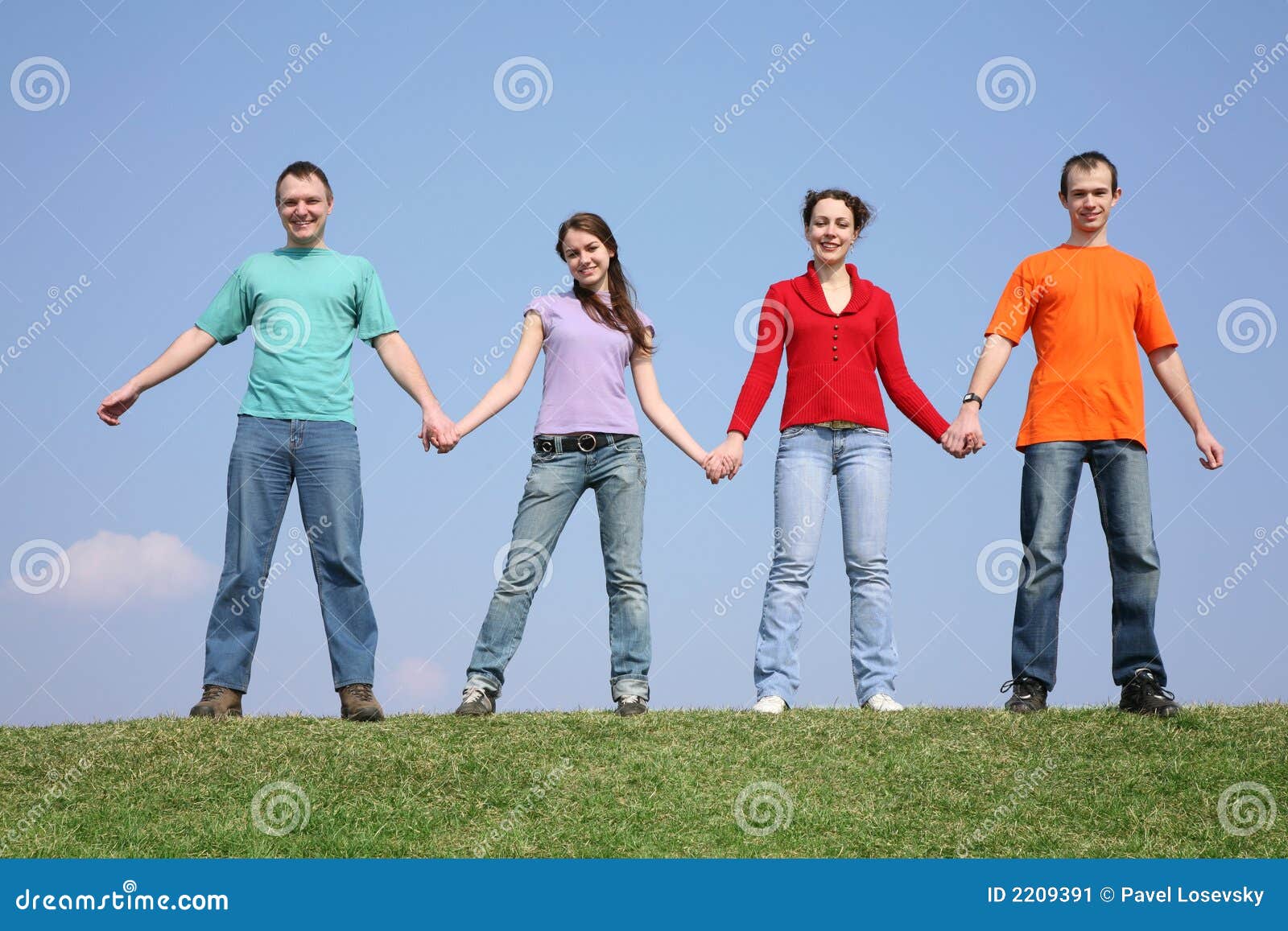 Chain friends on meadow stock image. Image of male, horizontal - 2209391