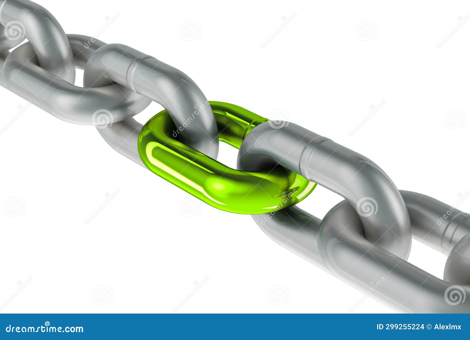 Chain with Green Link, 3D Rendering Stock Illustration - Illustration ...
