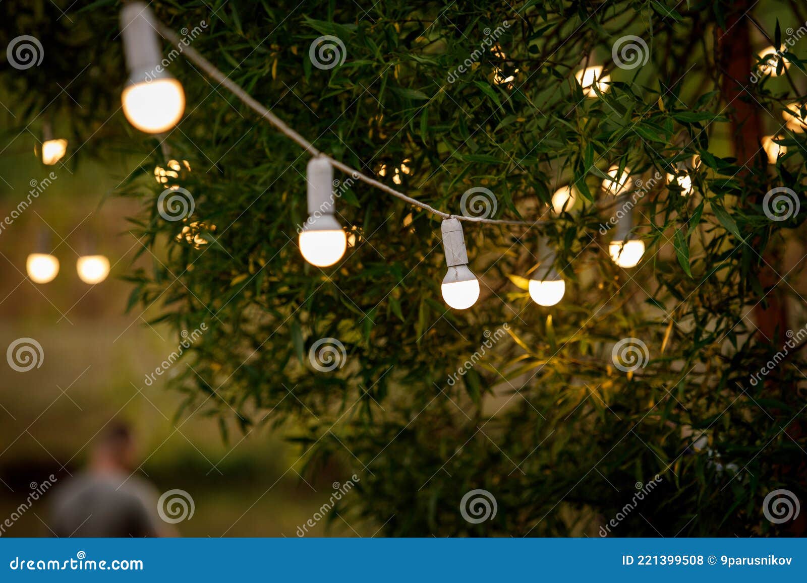 The Chain of Light Bulbs at Event Stock Photo - Image of string, party ...