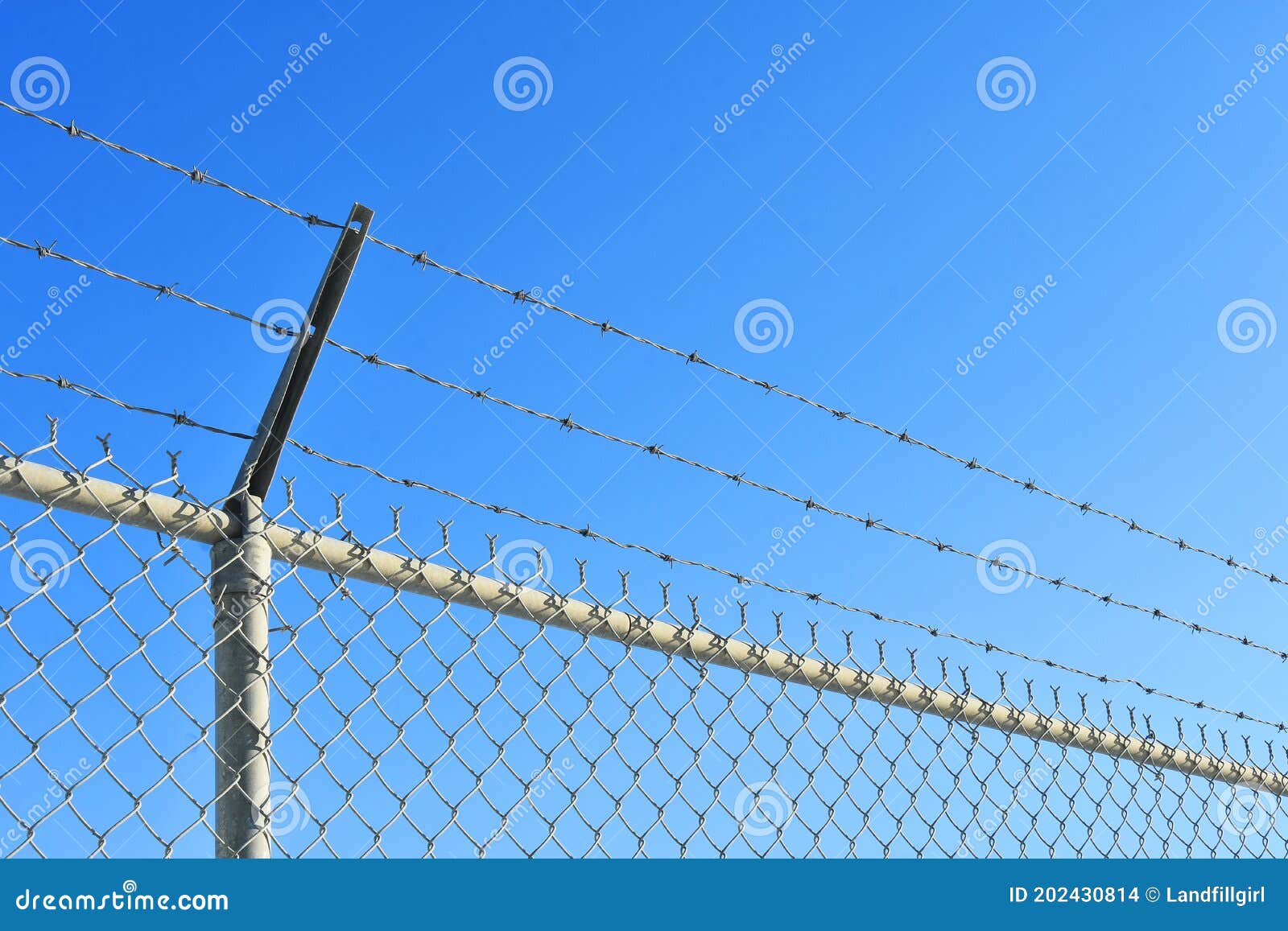 Chain Link and Barb Wire Fence Stock Photo - Image of dangerous ...