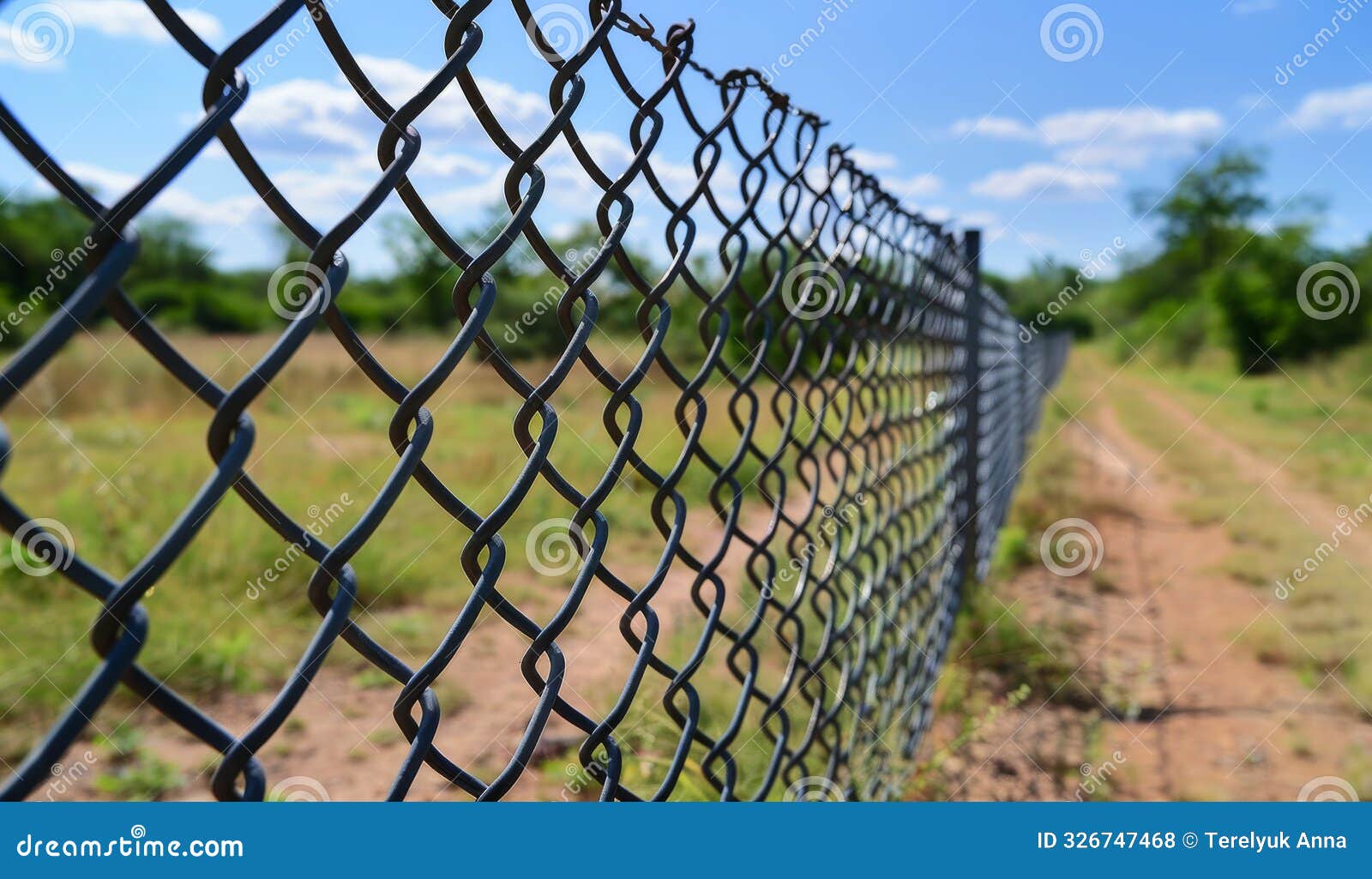A Chain Link Fence with a Few Trees in the Background Stock Photo ...