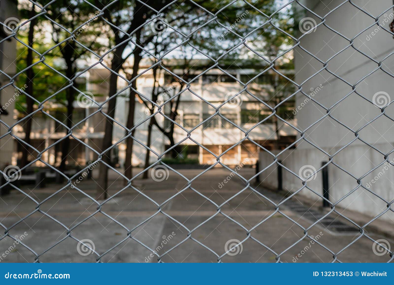 Chain Link Fence in Front of the Building Stock Image - Image of ...