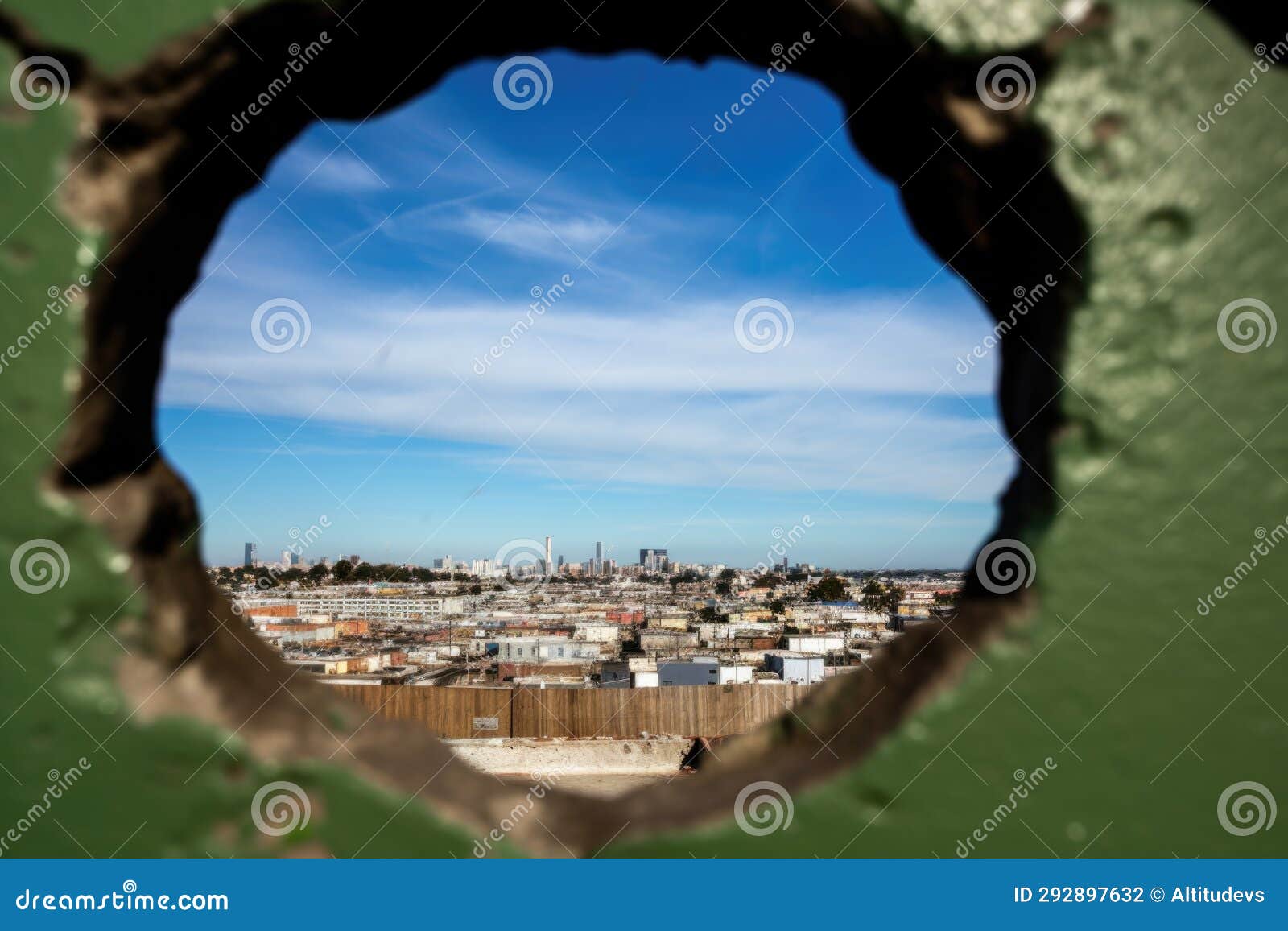 Chain-link Fence with Hole Against a Skyline Stock Illustration ...