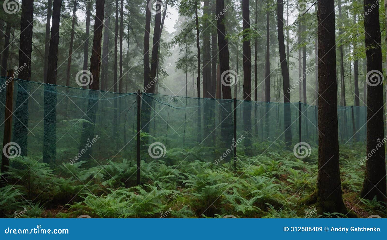 A Chain-link Fence Stretches Across Forest Stock Illustration ...