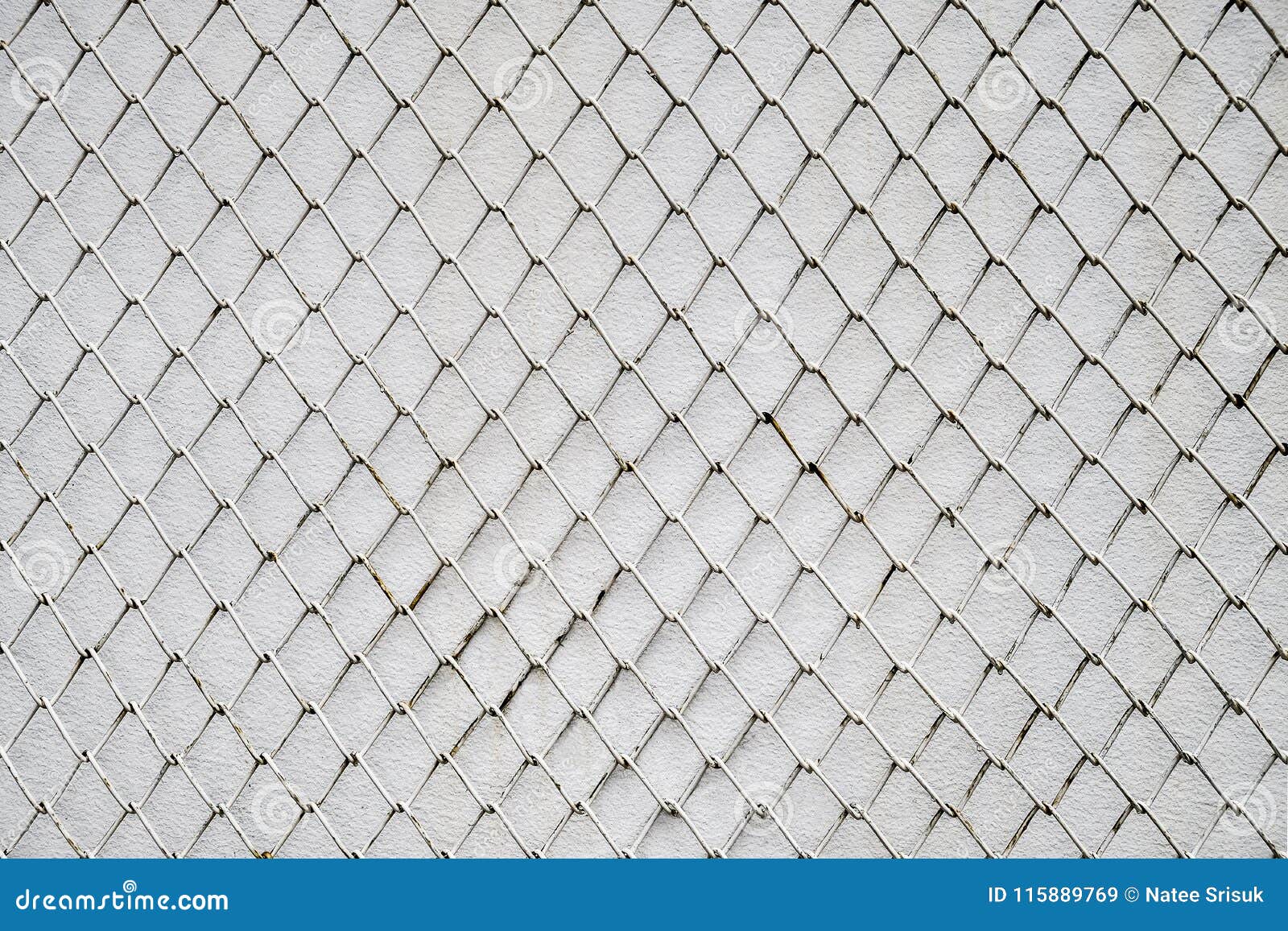 Chain Link Fence on White Cement Wall Background Stock Image - Image of ...