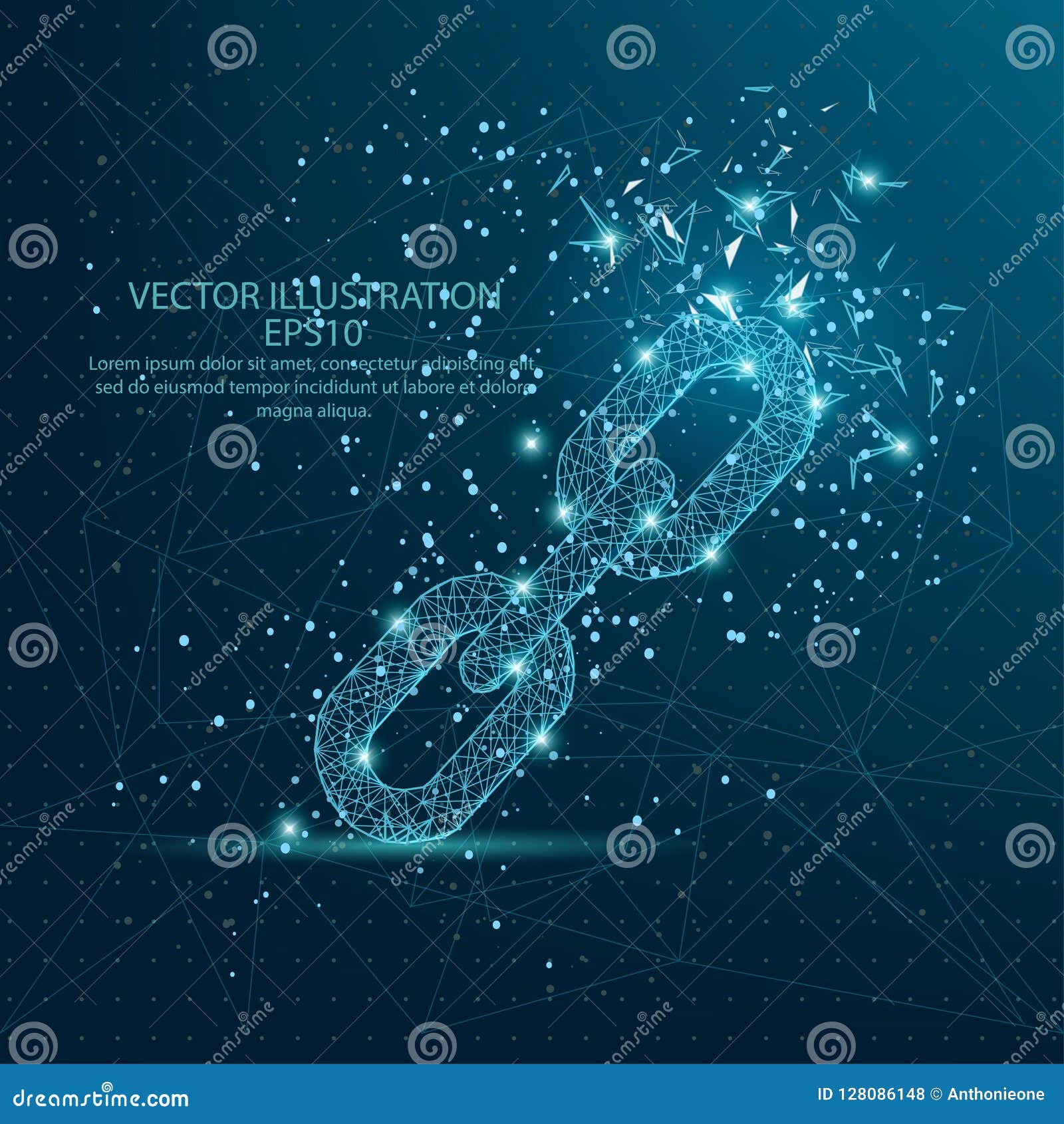 Chain Link Form Low Poly Wire Frame on Blue Background. Stock Vector ...