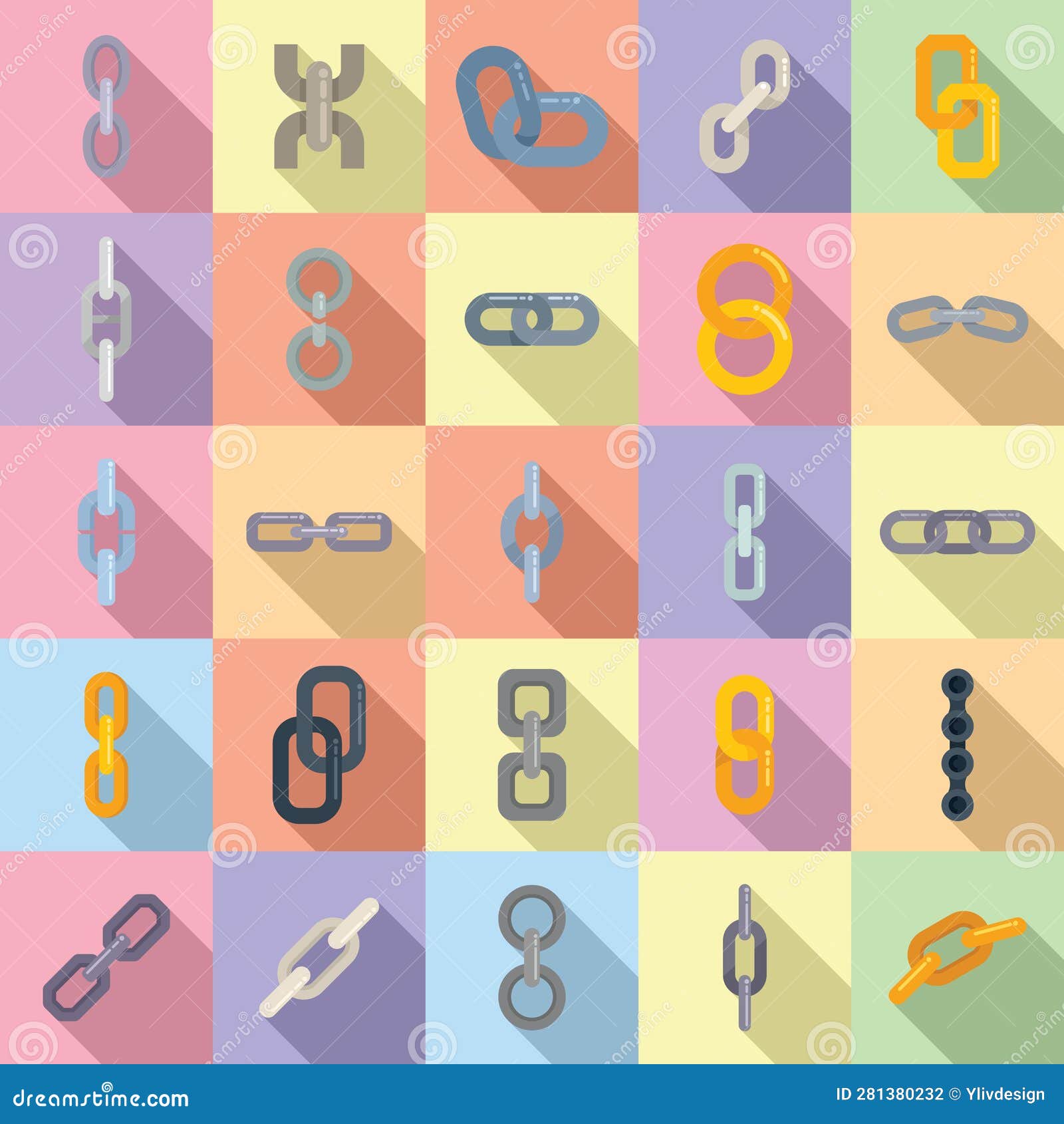 Chain Link Icons Set Flat Vector. Bike Link Stock Vector - Illustration ...