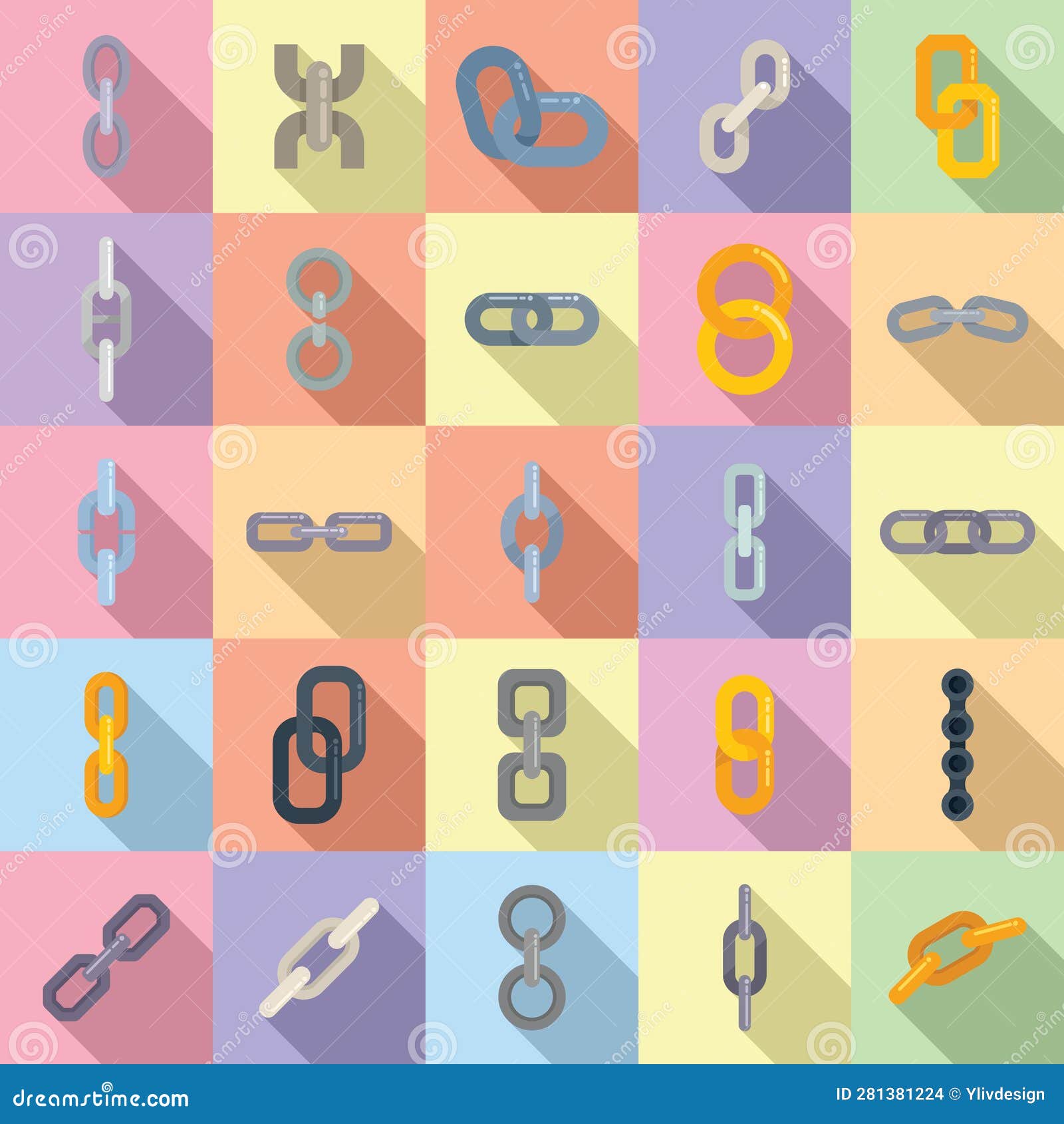 Chain Link Icons Set Flat Vector. Bike Link Stock Illustration ...