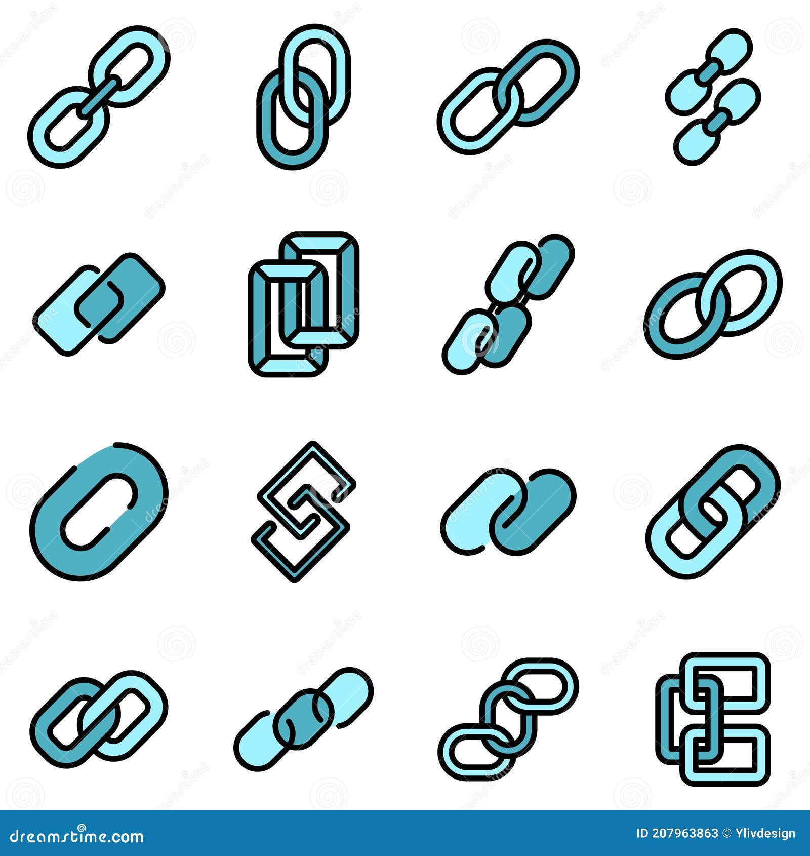 Chain Link Icons Set Vector Flat Stock Illustration - Illustration of ...