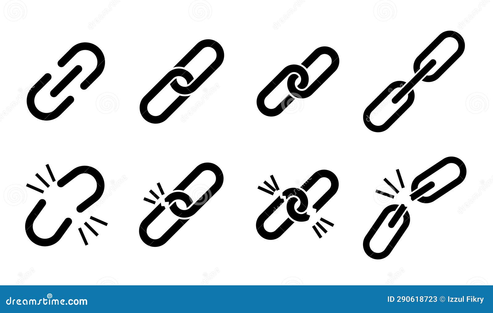Chain Link Set Icon Fine Link and Broken Chain Link Stock Vector ...