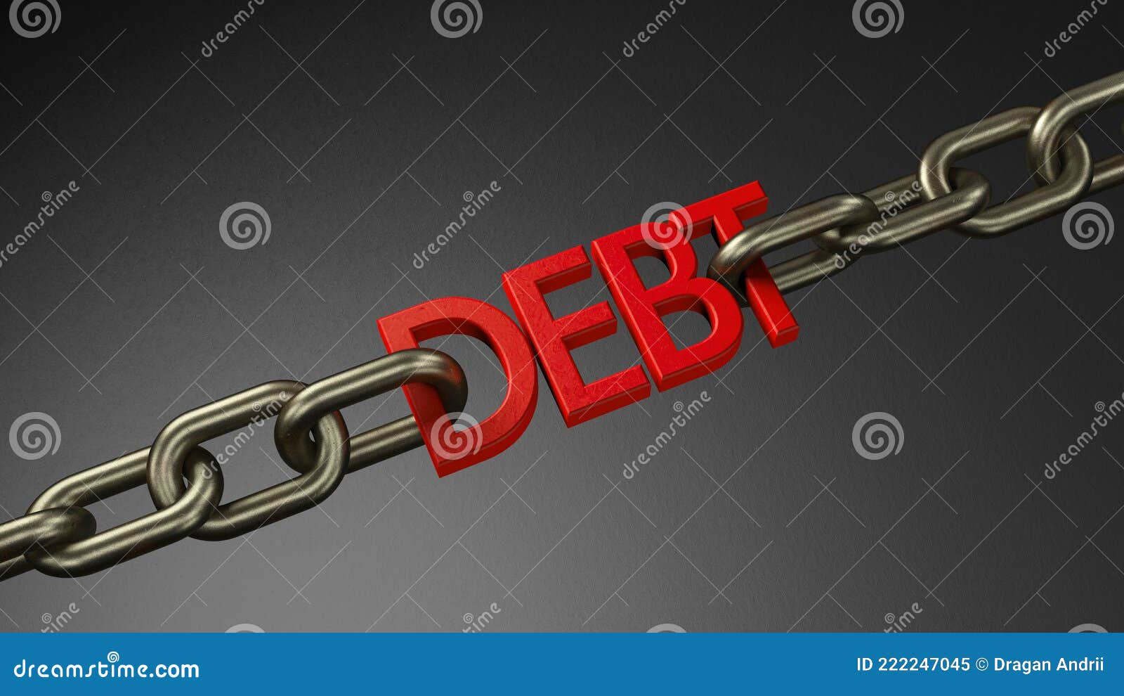 Chain with a Chain Link in the Shape of the Word DEBT in Red. the ...