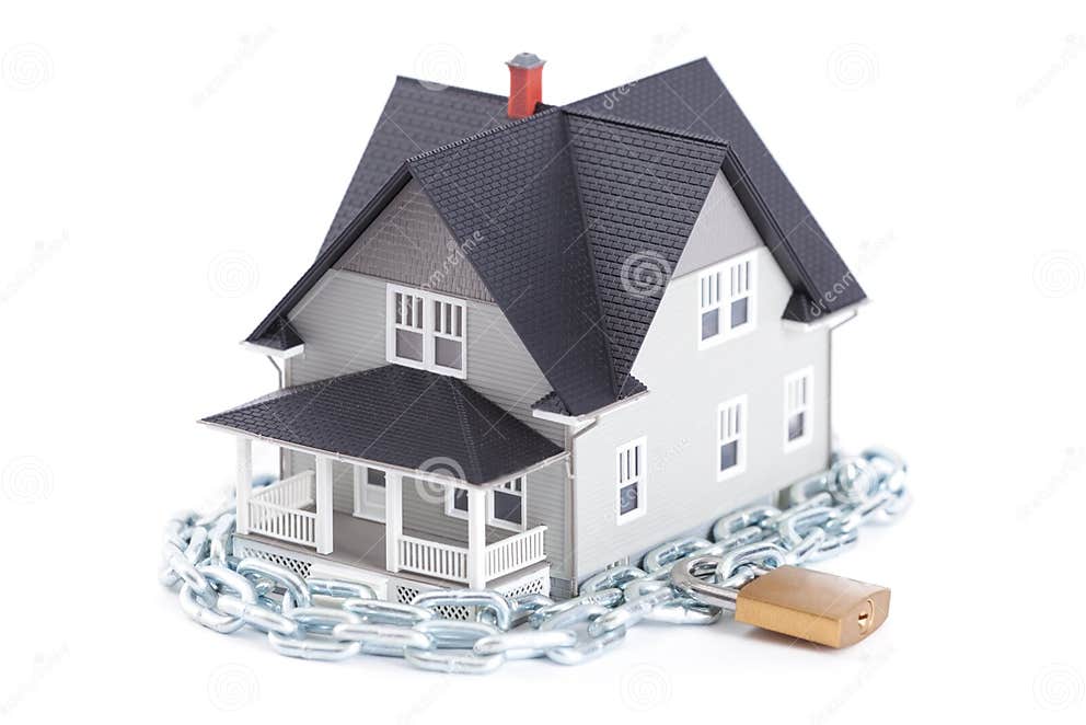 Chain with Lock Around the House Model Stock Photo - Image of real ...