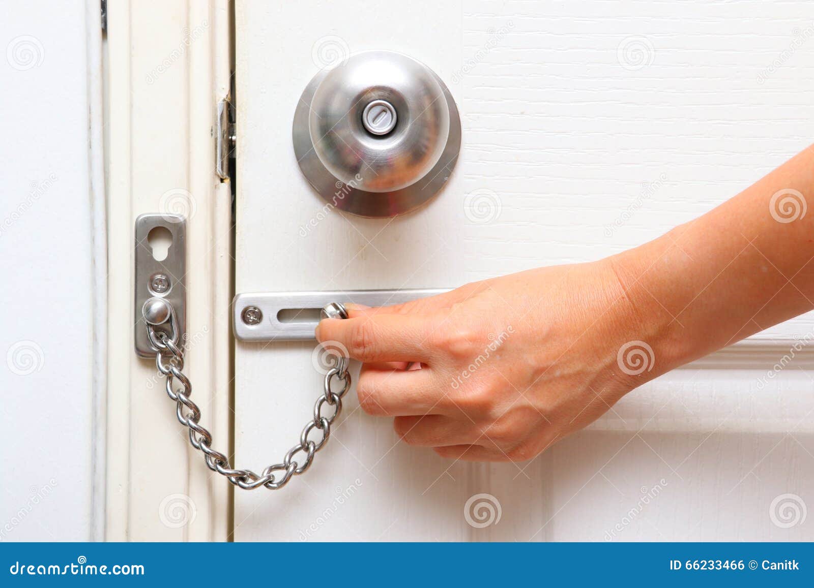 Chain Lock and Knob Lock in Door Stock Photo - Image of wall, energy ...
