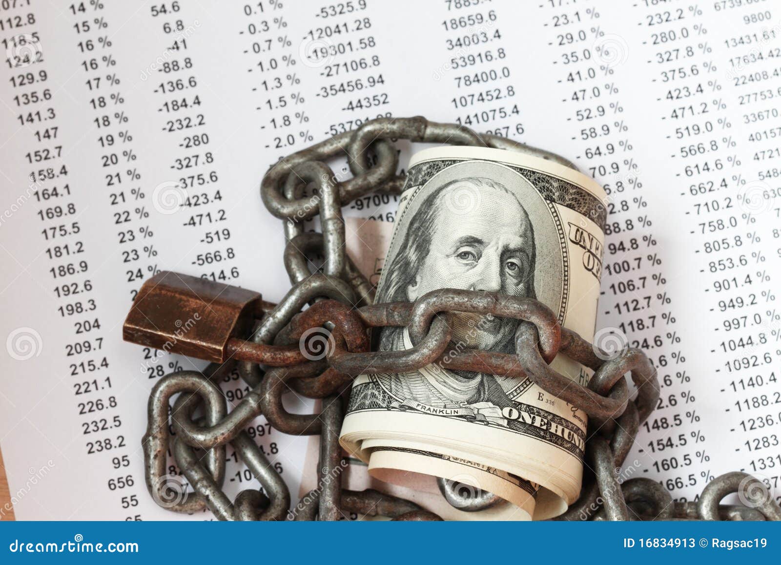Chain Locked Stack of Hundred Dollar Stock Image - Image of finances ...