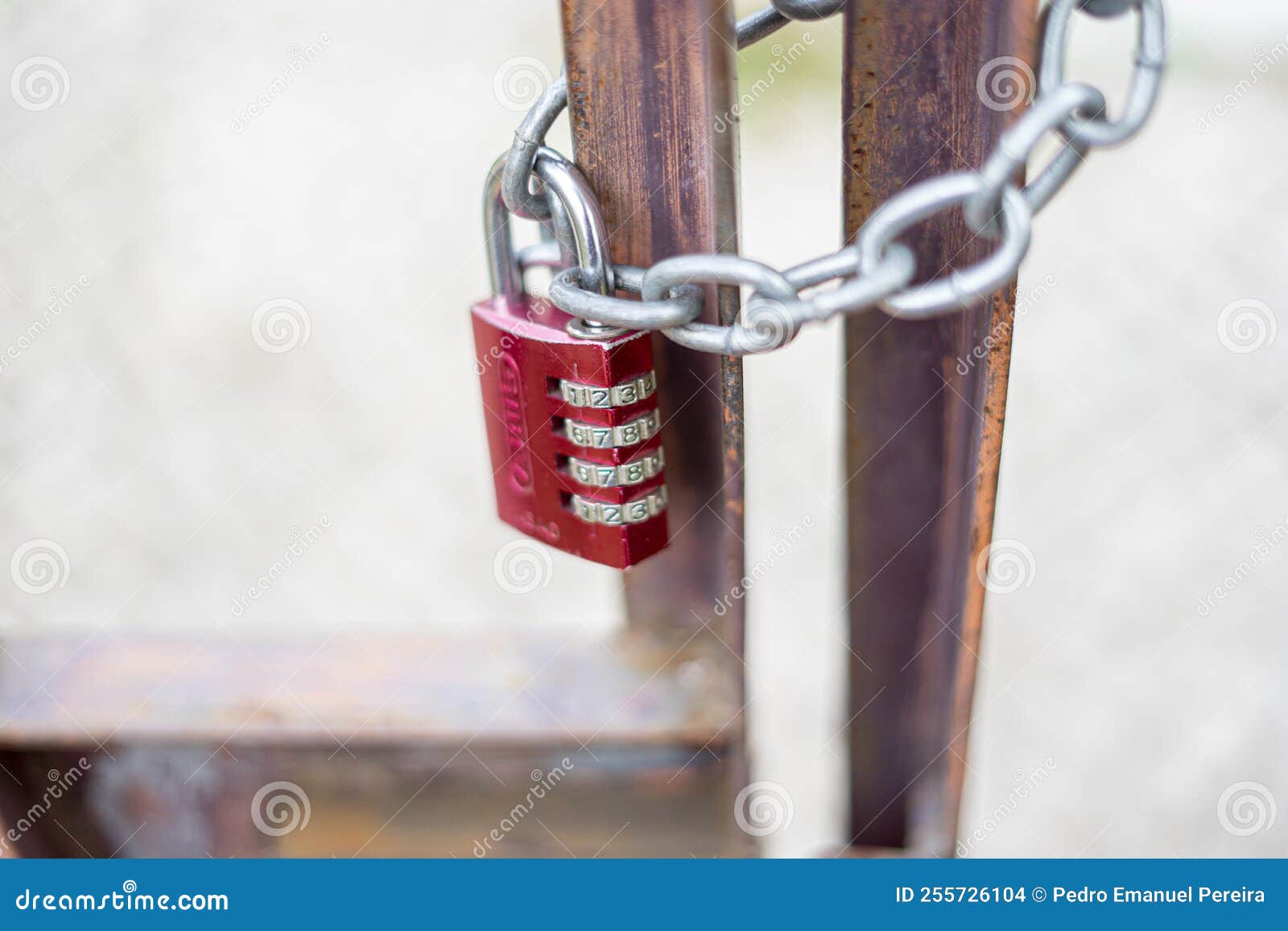 Chain of Metallic Links Around a Gate Locked by a Red Padlock with a ...