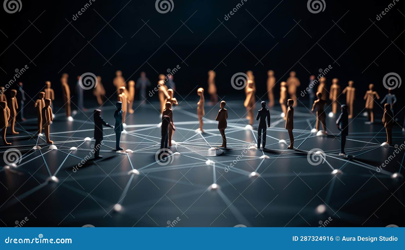 Chain of People Figurines Connected by White Lines Stock Illustration ...