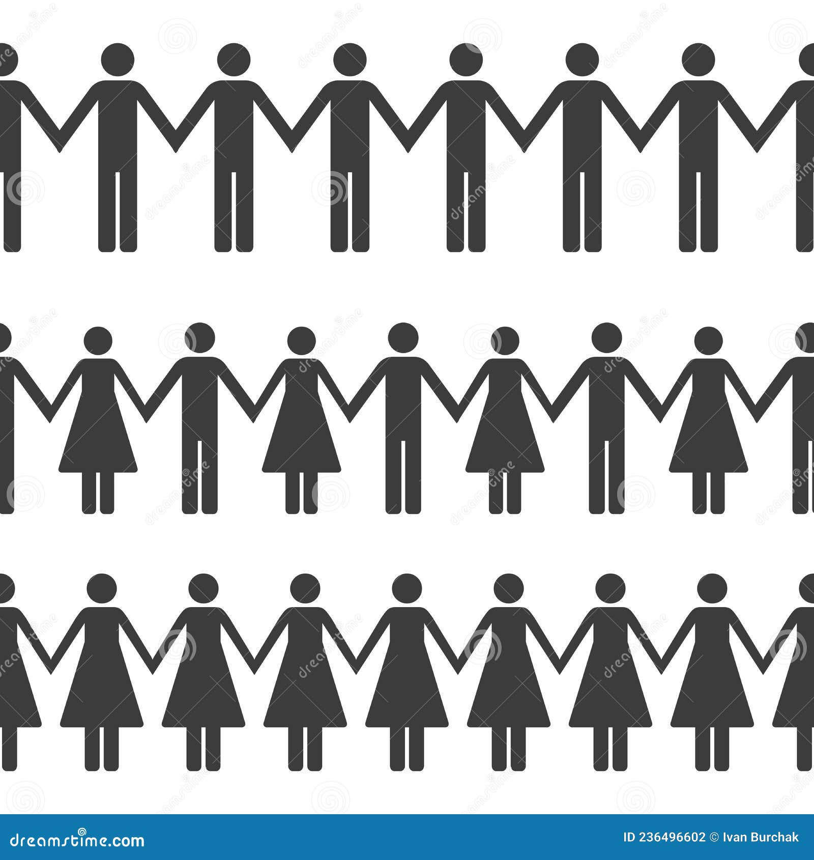 Chain of People Seamless Pattern. Stick Figure Simple Icons. Vector ...