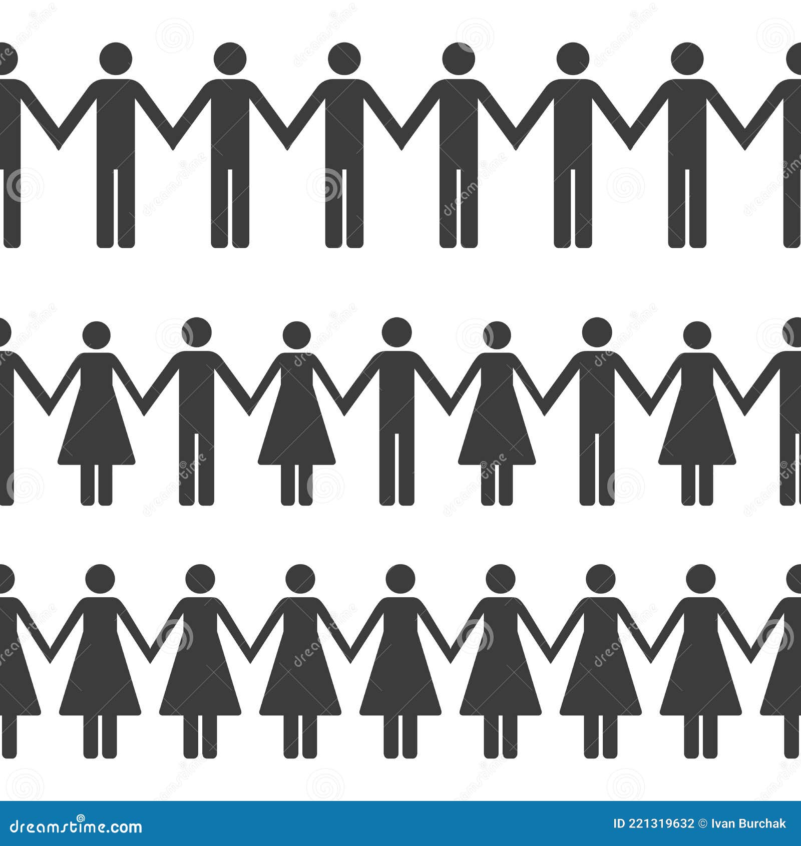 Chain of People Seamless Pattern. Stick Figure Simple Icons. Vector ...