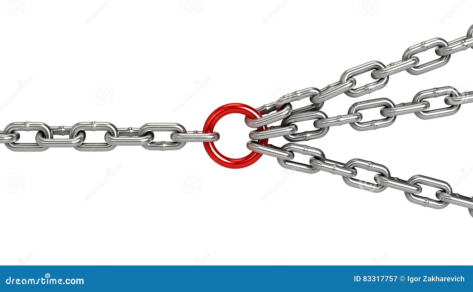 Chain With Red Central Link, White Background. Stock Image - Image of ...