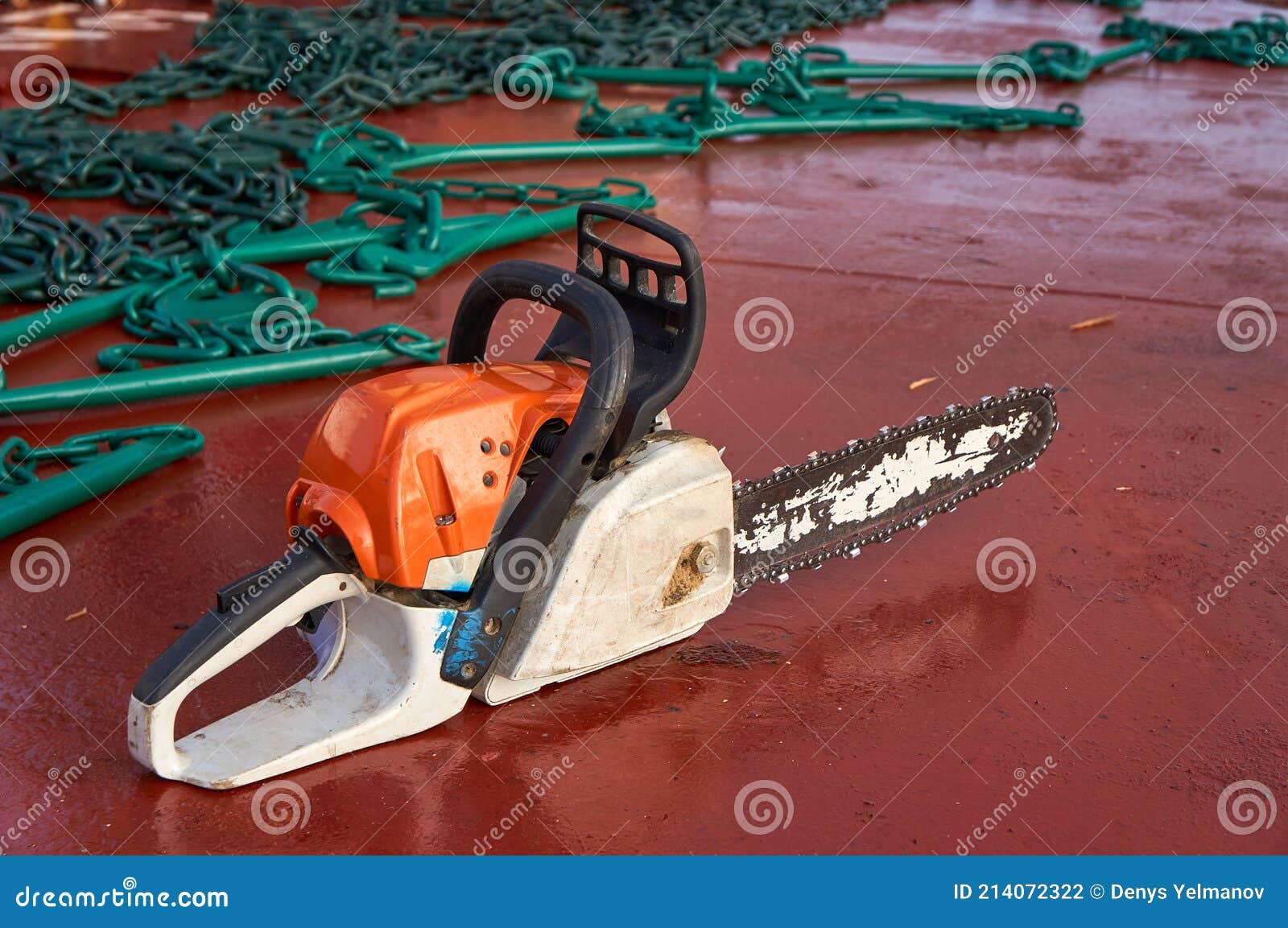 Chain Saw Laying on Deck of Ship Stock Photo - Image of technology ...