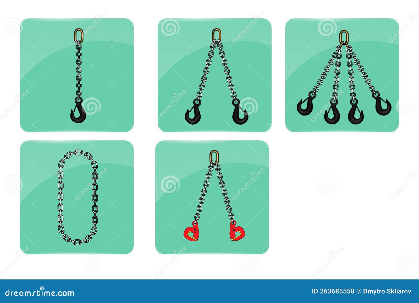 Chain Slings Set, and Glass Buttons with Chain Slings Icon Stock Vector ...