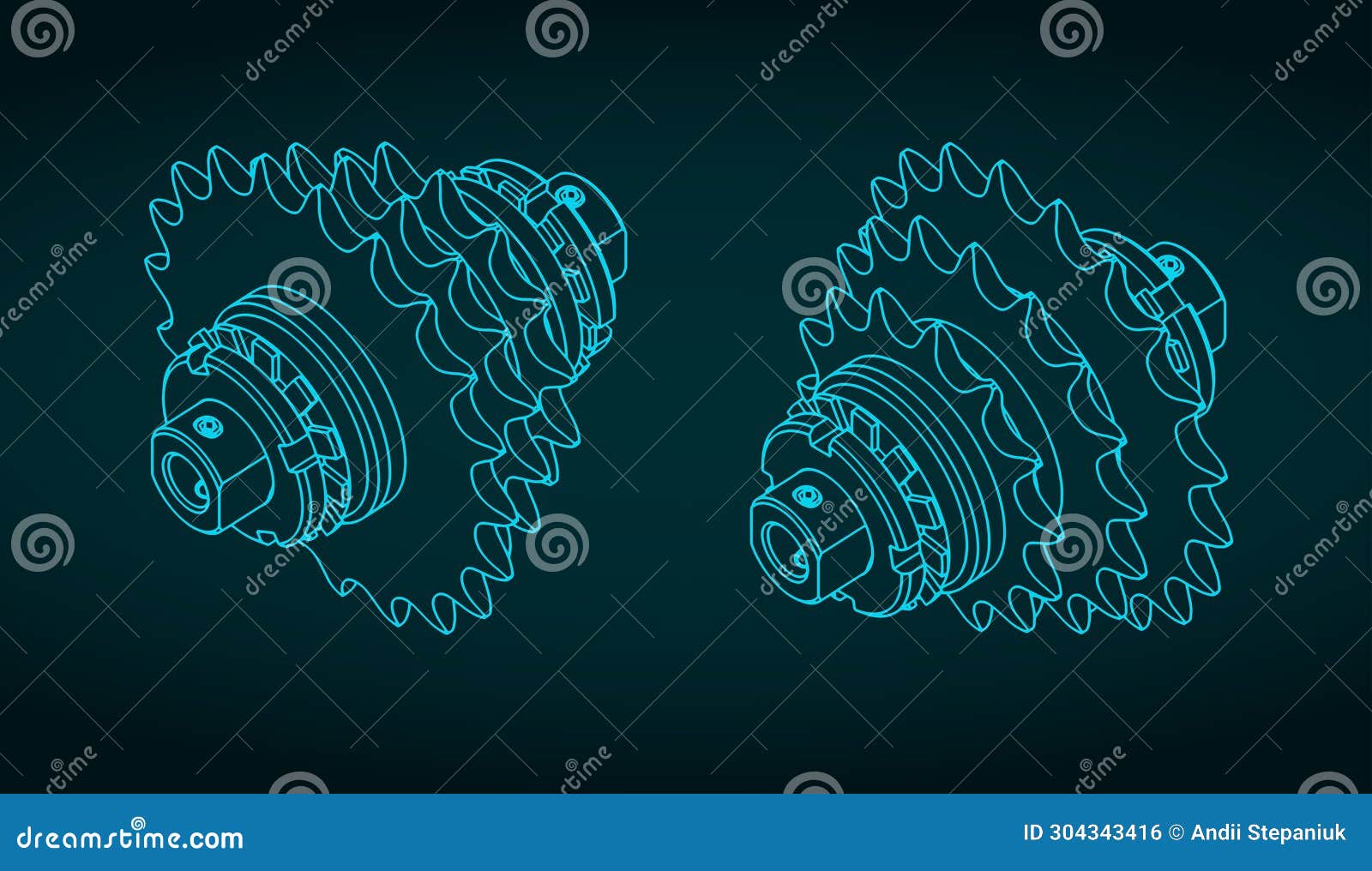 Chain Sprocket Transmission Isometric Blueprint Stock Illustration ...
