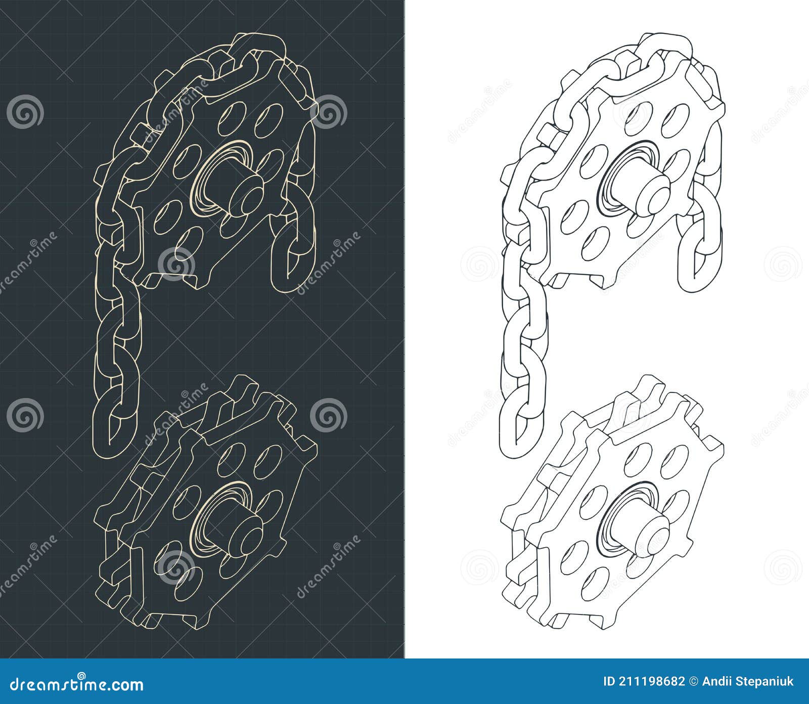 Chain Transmission In A Roller Conveyor Blueprints Vector Illustration ...