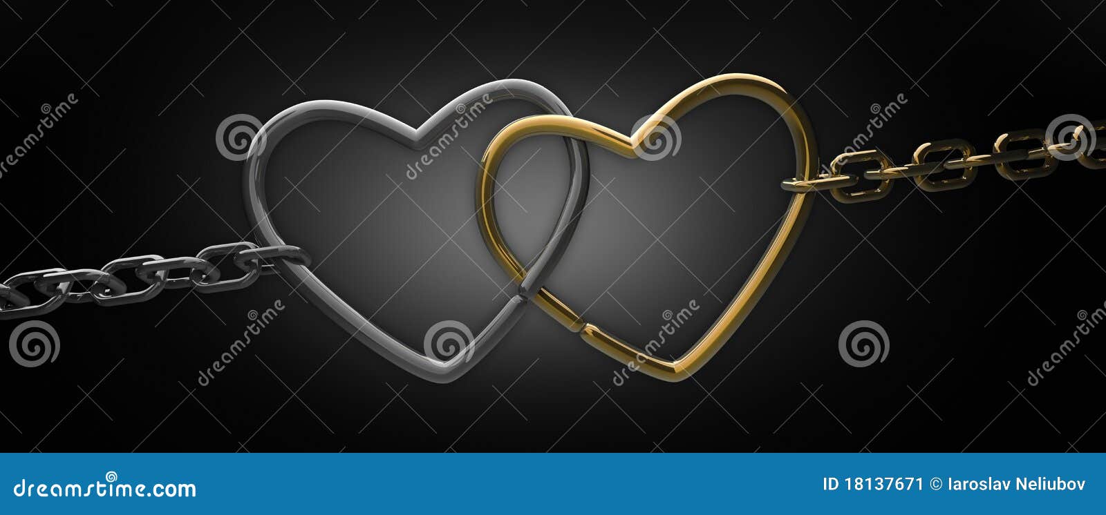 Chain with Two Hearts on Black Stock Illustration - Illustration of ...