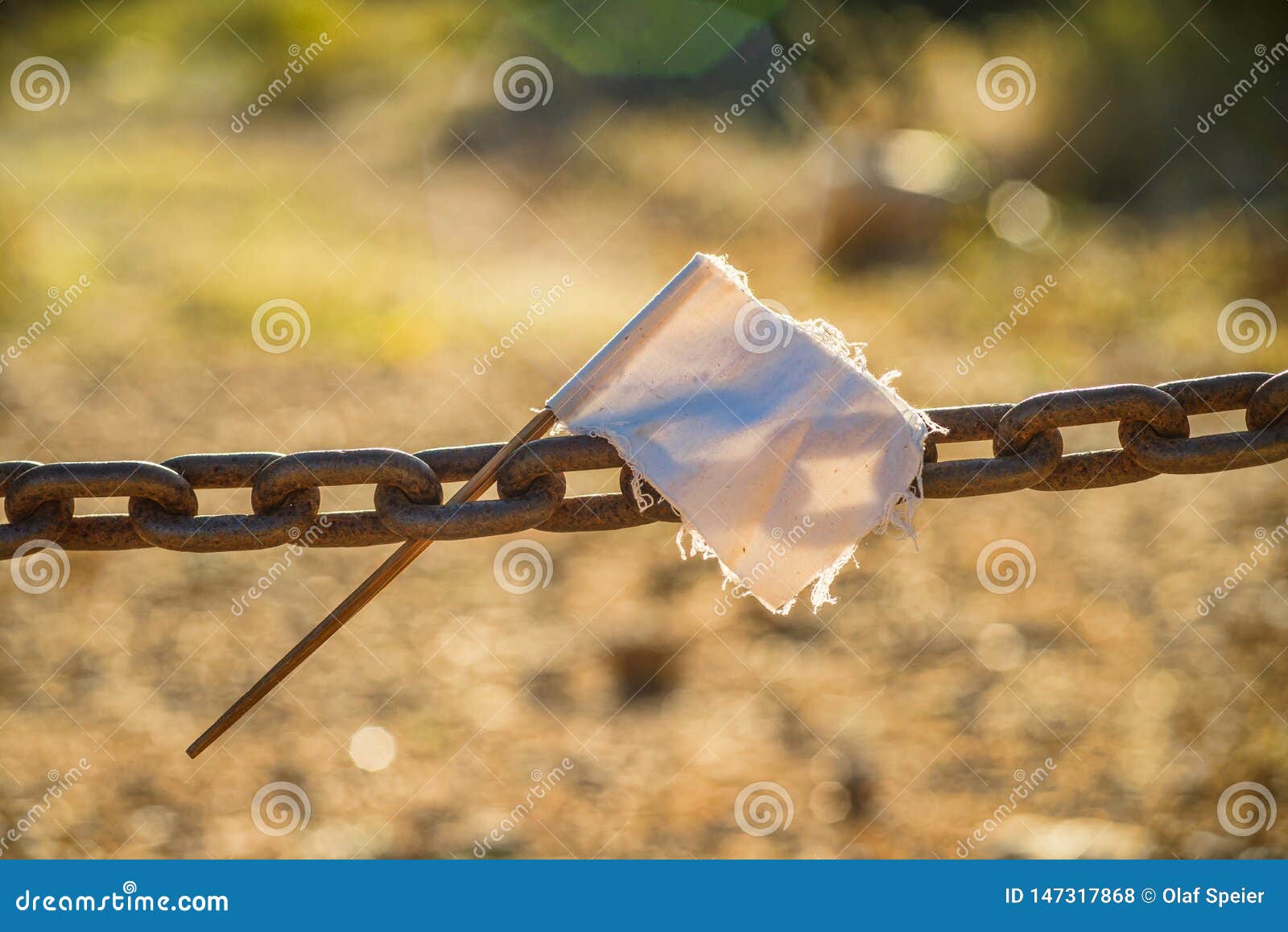 Chain with white flag stock photo. Image of barrier - 147317868