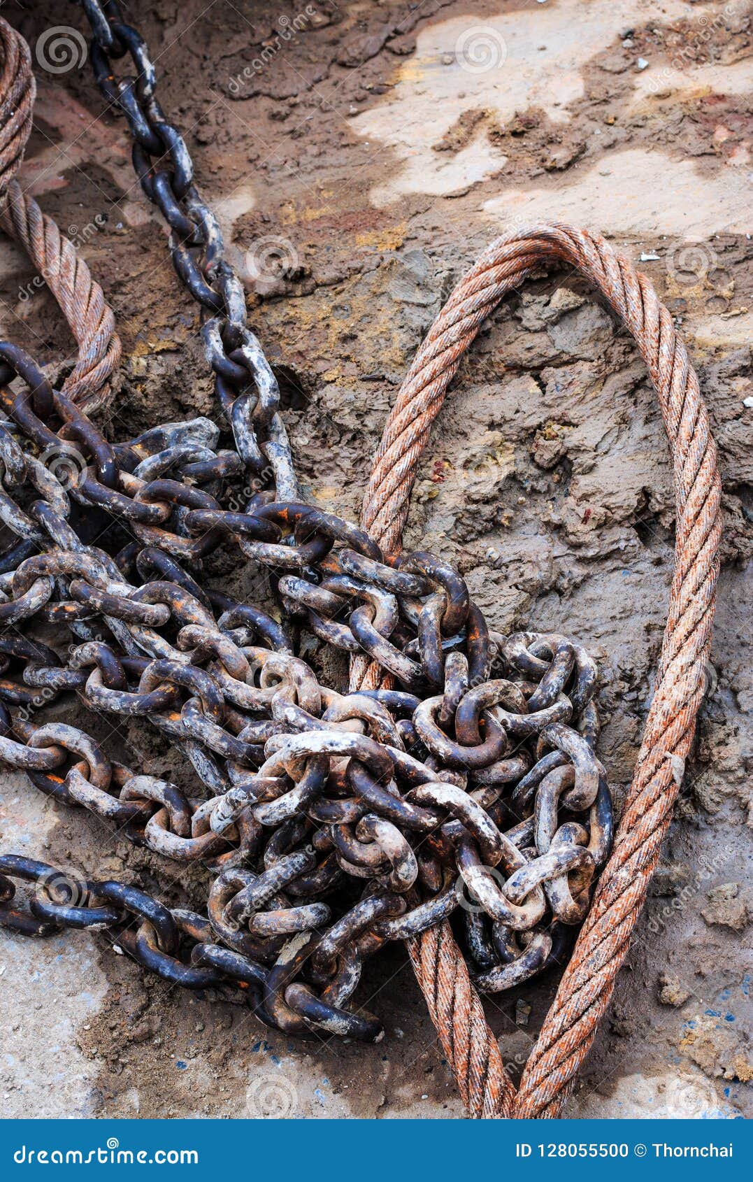Chain and Wire Rope in Construction Sites Stock Photo - Image of ...