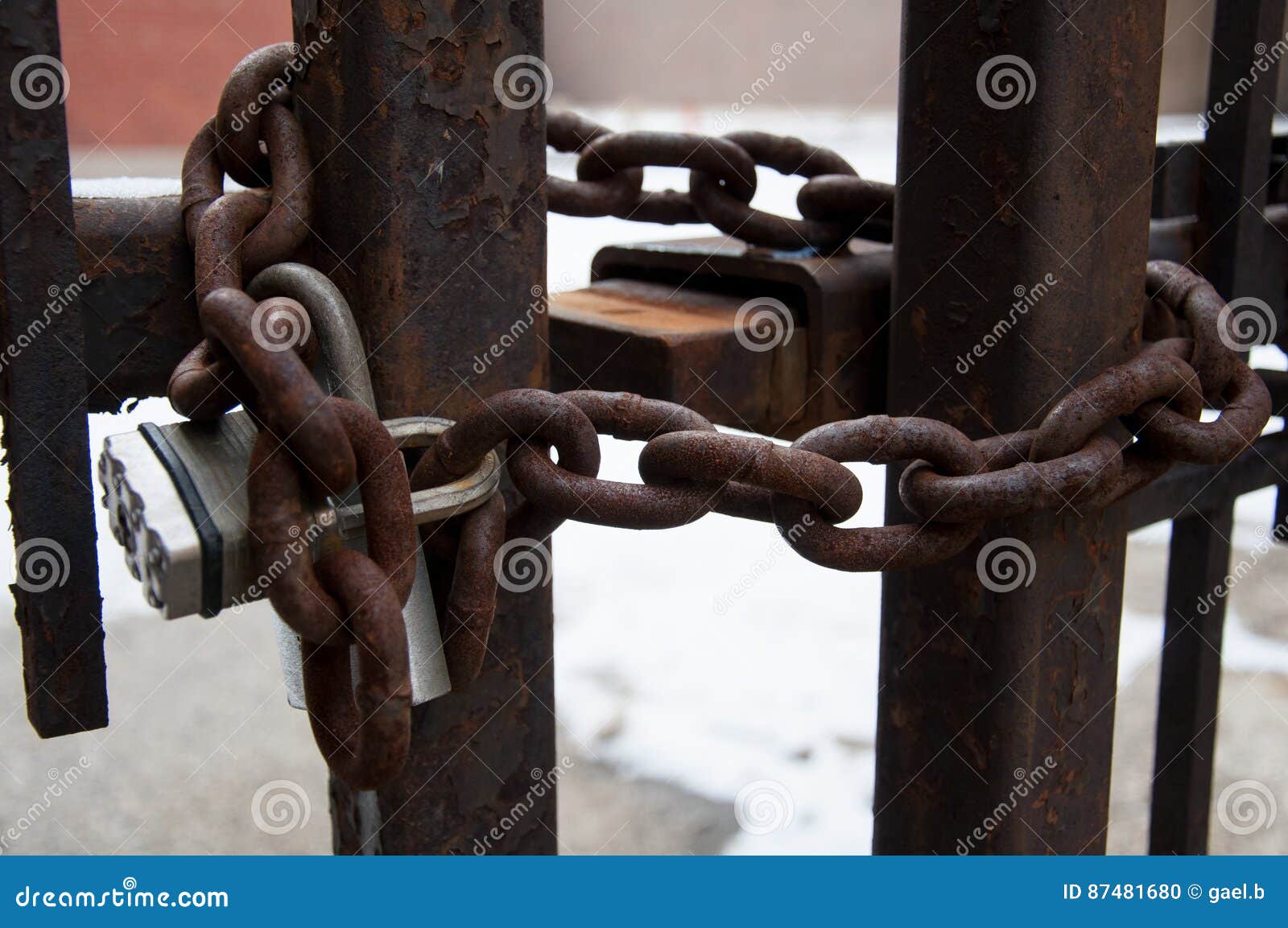 Chained and Corroded Entry Gate Stock Photo - Image of rust, heavy ...