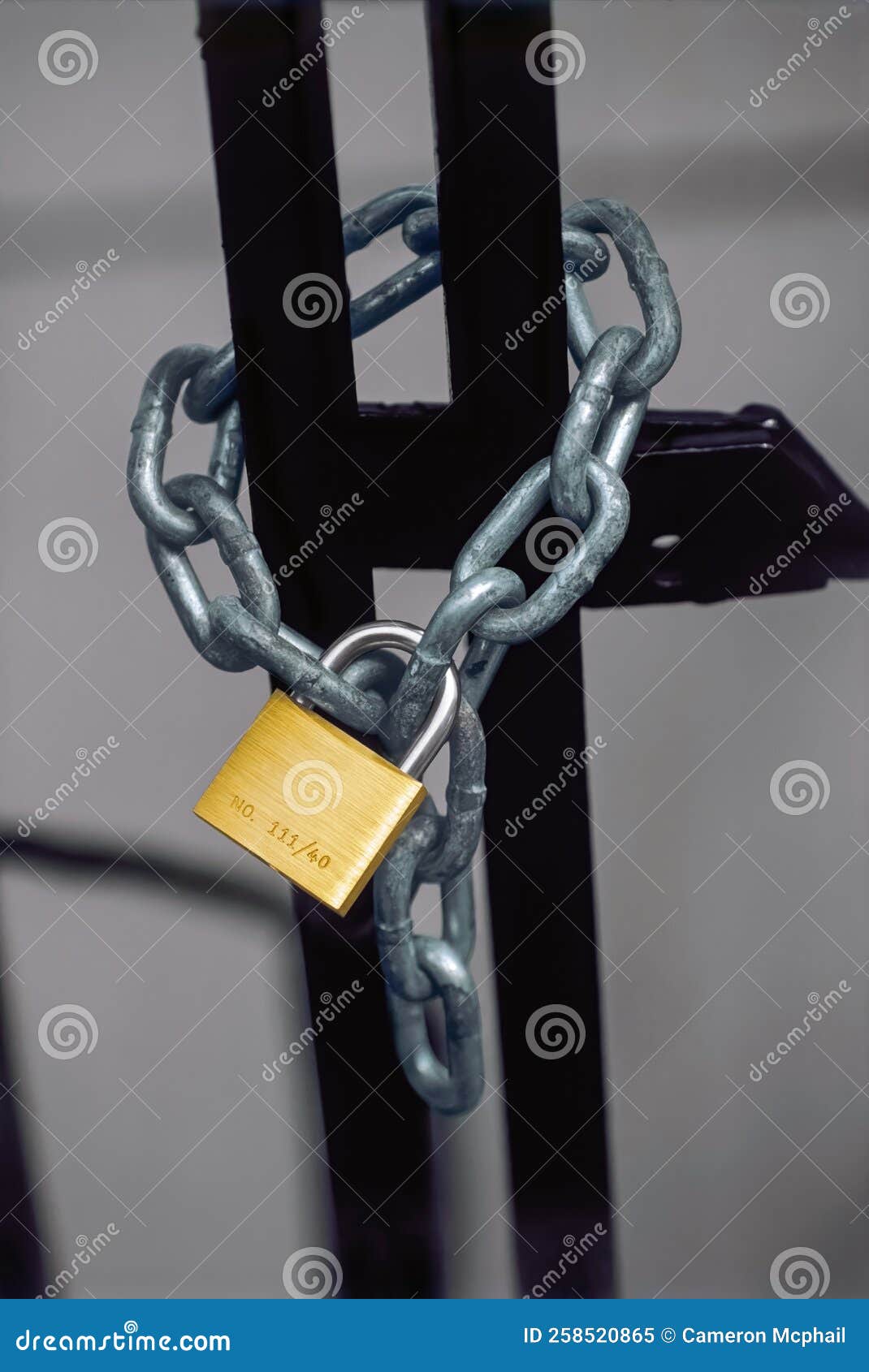 Chained Gate Secured by a Brass Padlock Stock Image - Image of prevent ...