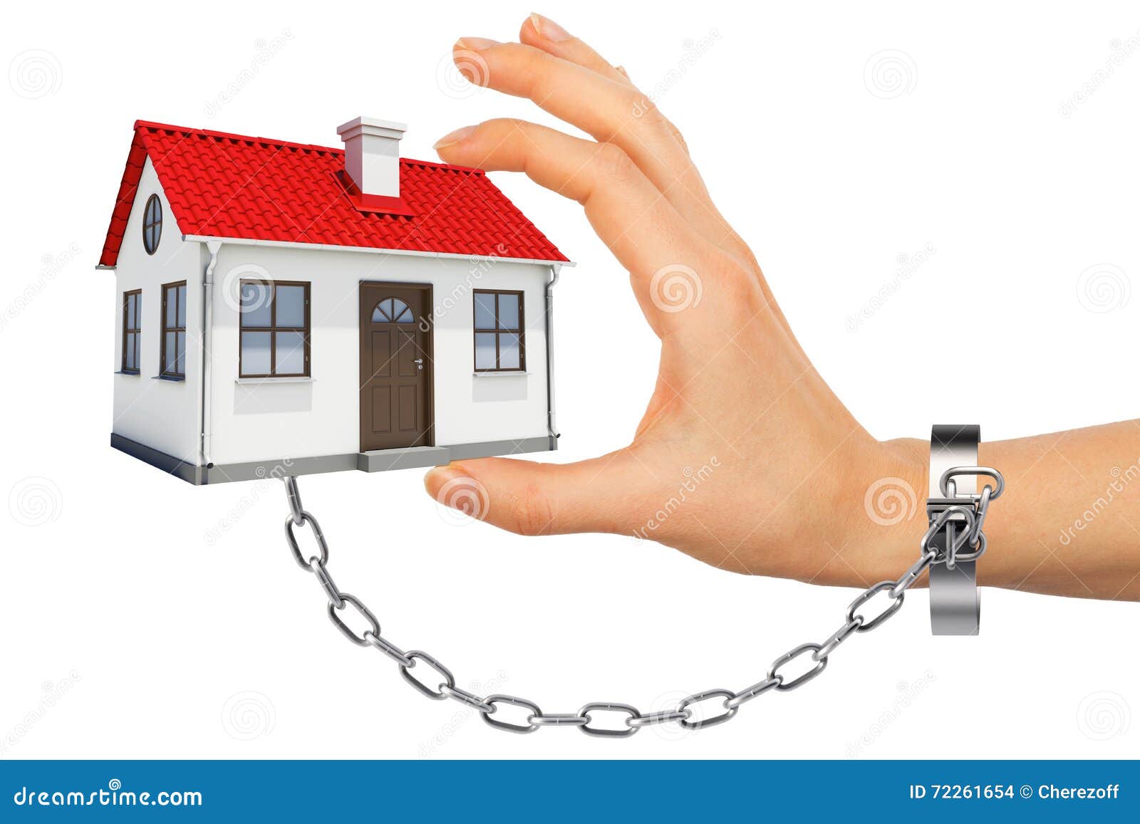 Chained hand holding house stock photo. Image of concept - 72261654